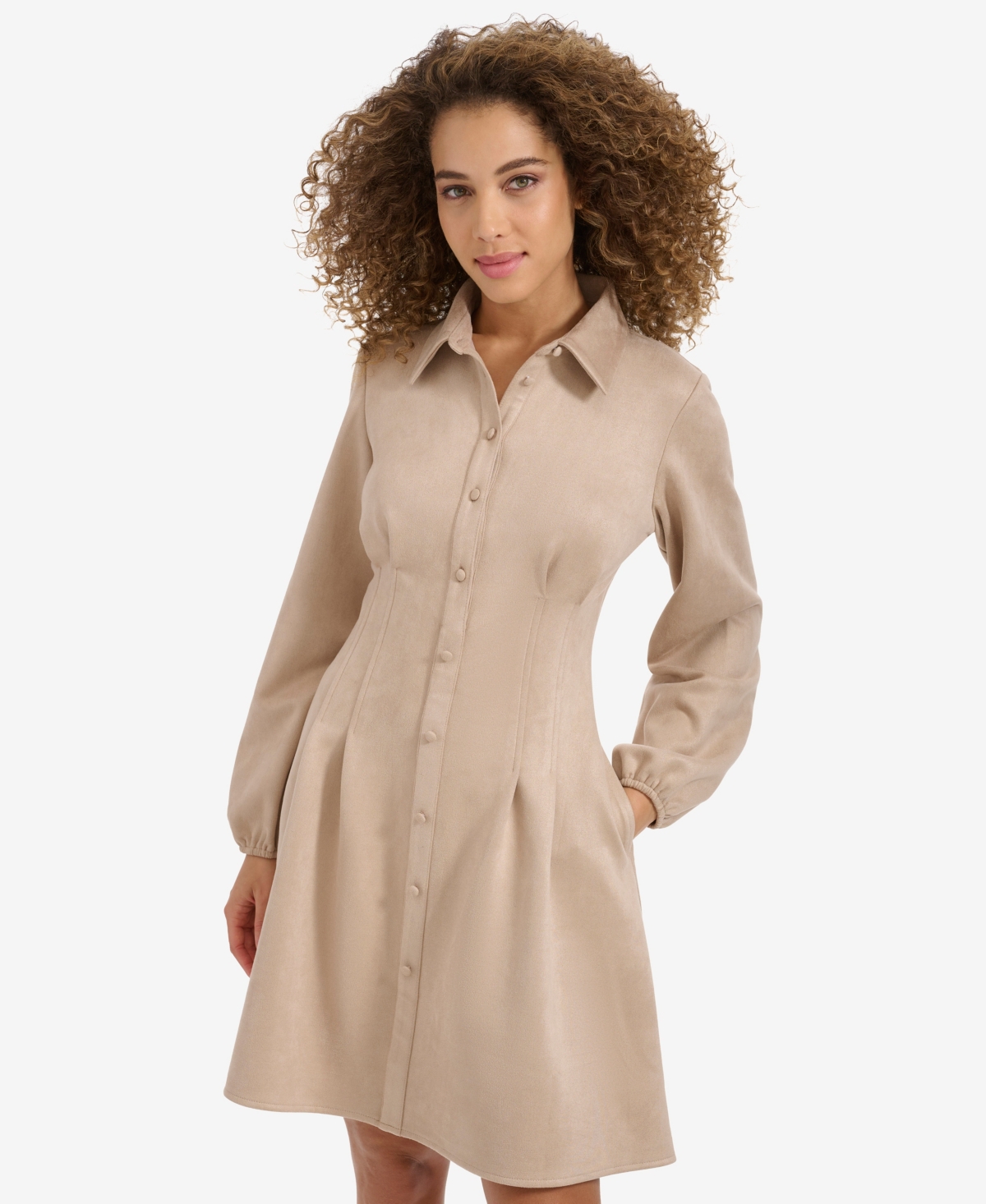 Click here for kensie Womens Long-Sleeve Dress - Sand prices
