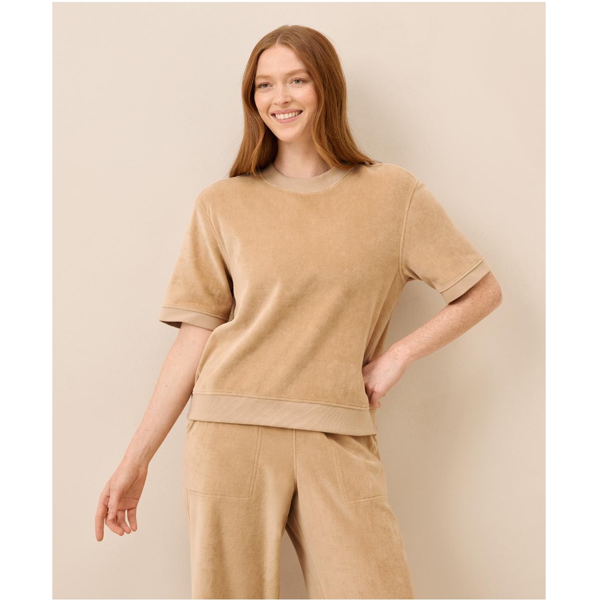 Click here for Pact Womens Organic Cotton Velour T-Shirt - Sesame prices