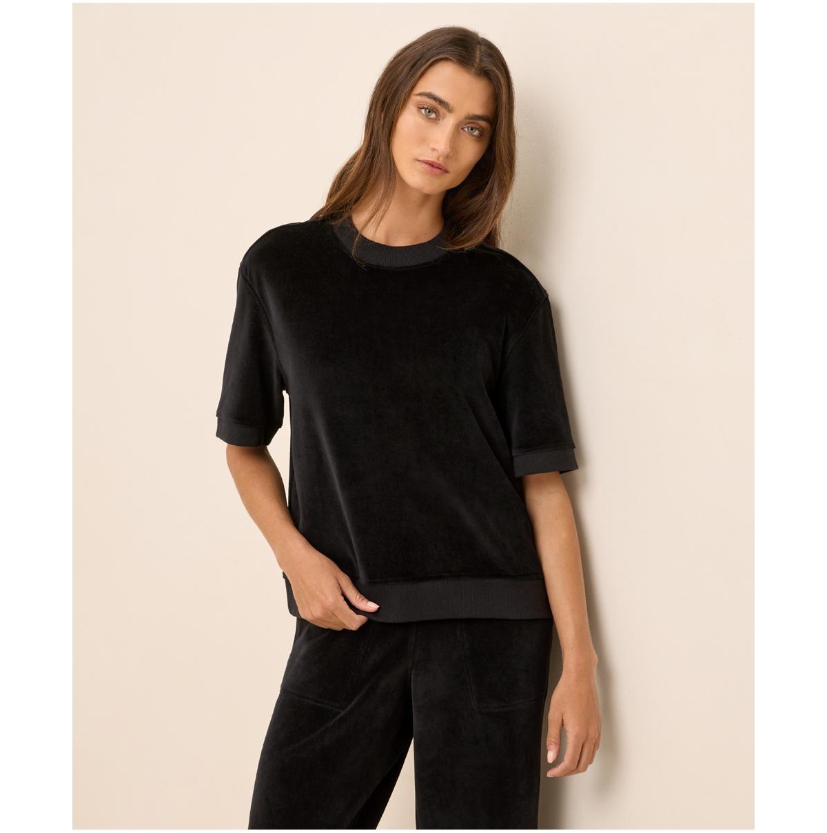 Click here for Pact Womens Organic Cotton Velour T-Shirt - Black prices