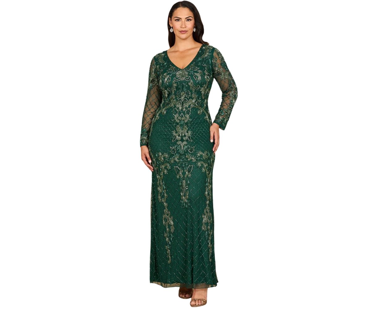 Click here for Lara Womens Long Sleeve Contrast Beaded Gown - Dar... prices