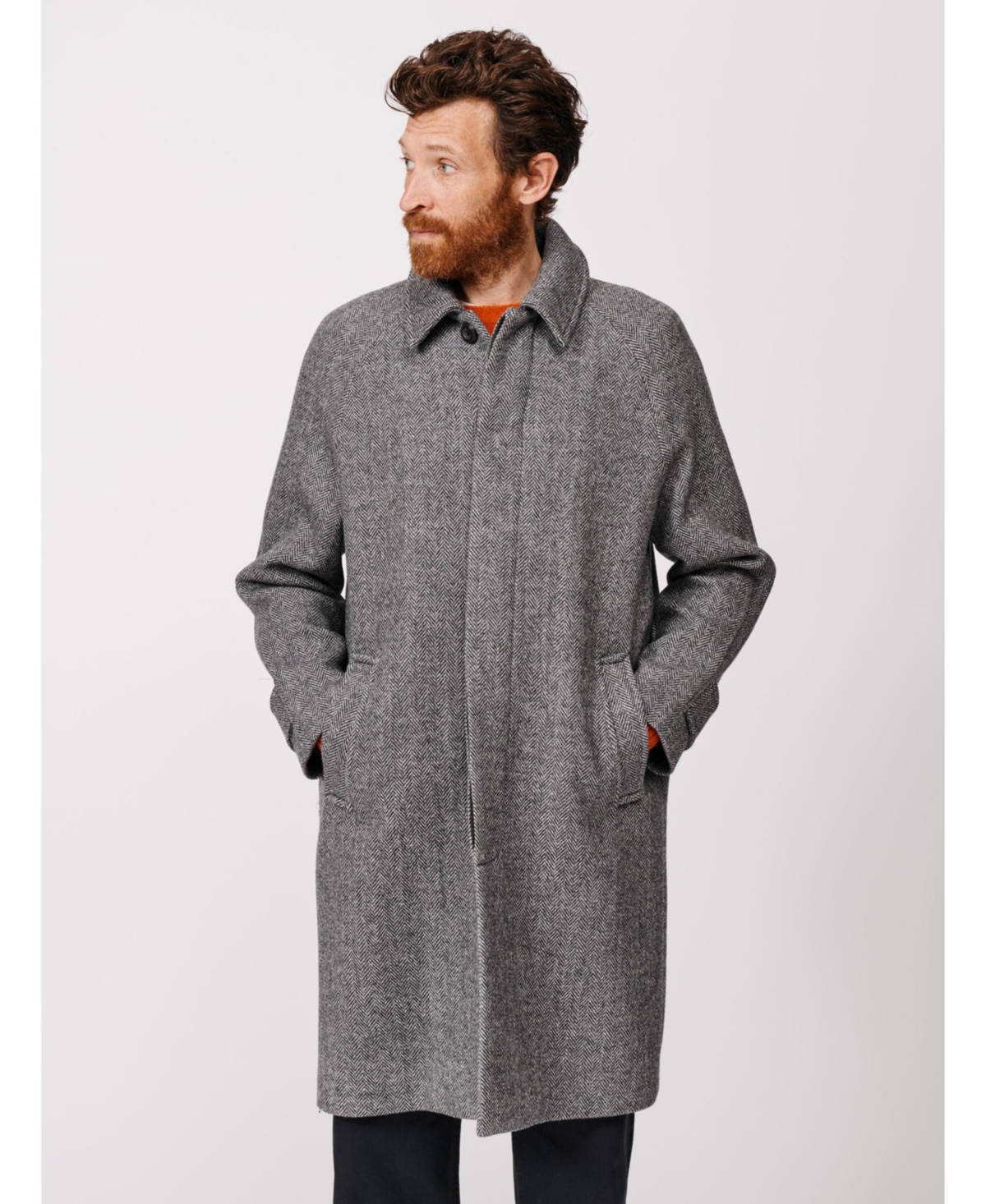 Click here for Aubin Mens Dawes Wool Blend Overcoat - Grey herrin... prices