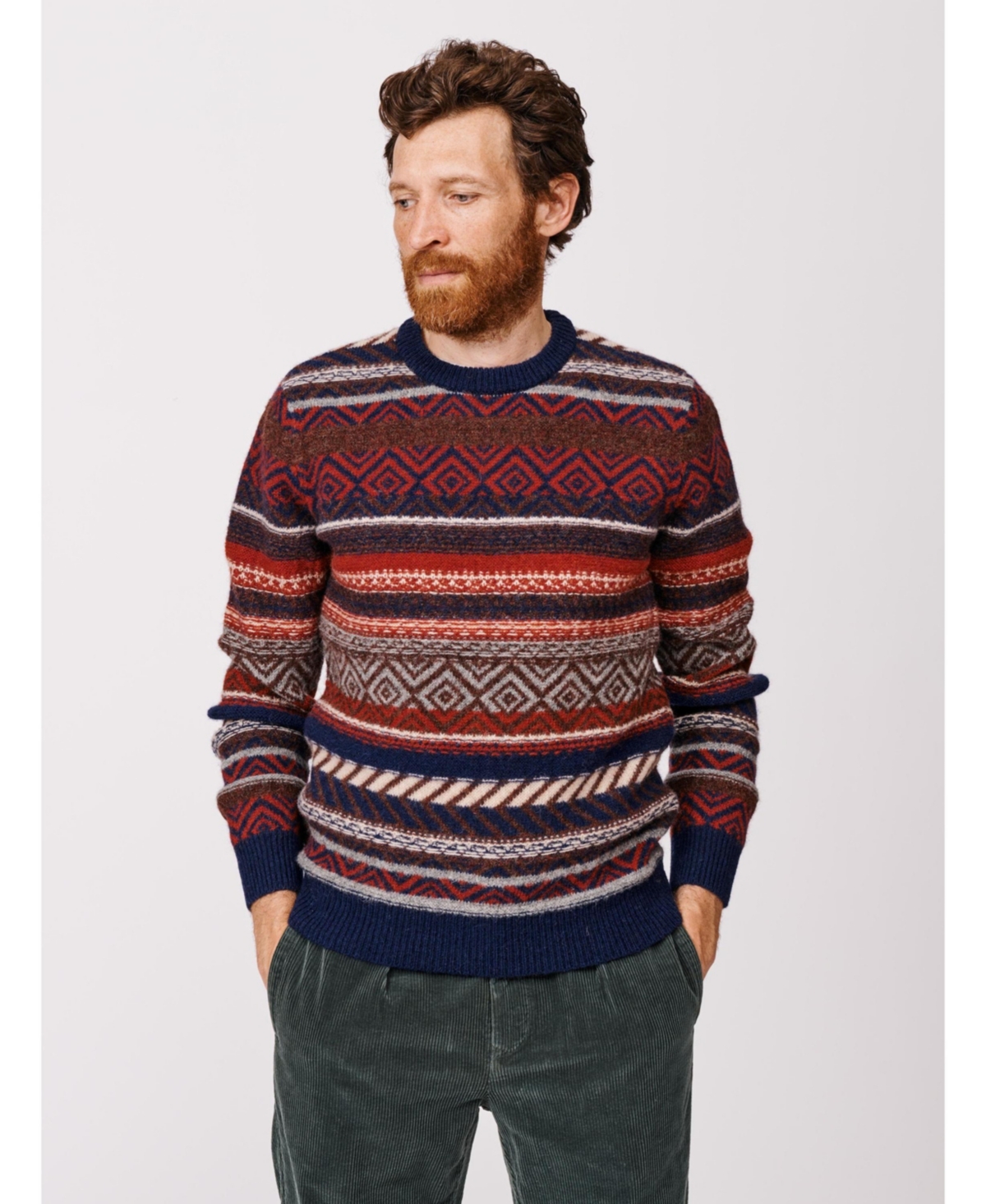 Click here for Aubin Mens Fair Isle Crew Neck Wool Sweater - Navy... prices