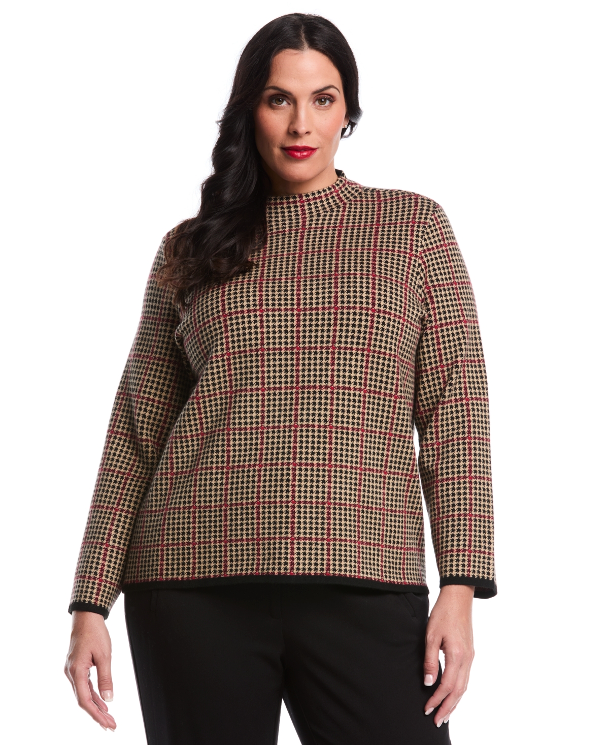 Click here for Rafaella Womens Plus Size Plaid Print Mock Neck Lo... prices