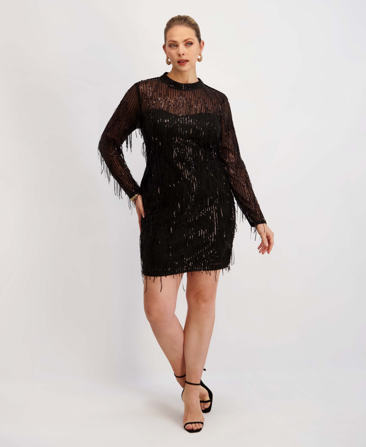Click here for Siena Plus Size Sequin Detail Mini Dress - Black prices