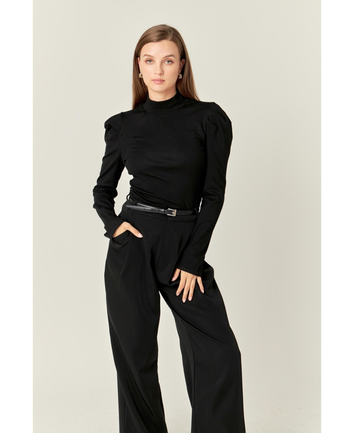 Click here for English Factory Womens Turtle Neck Rib Top - Black prices
