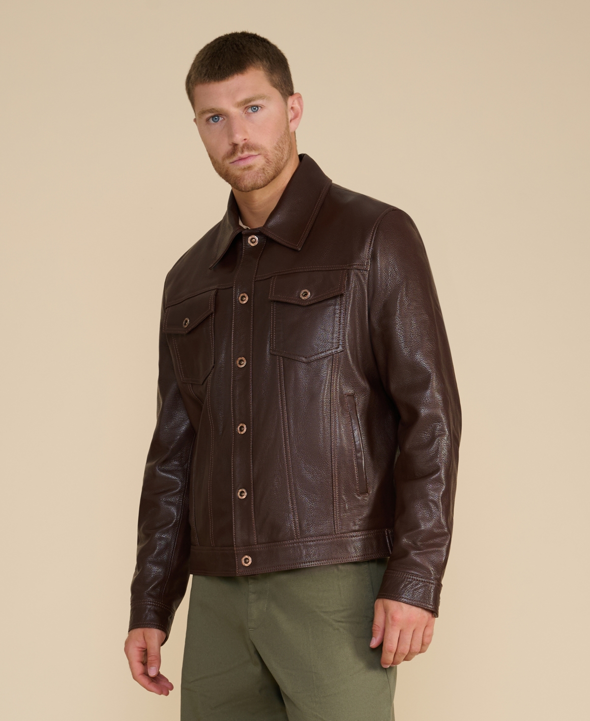 Click here for Mens Leather Jacket  Brown  Created for Macys - Br... prices