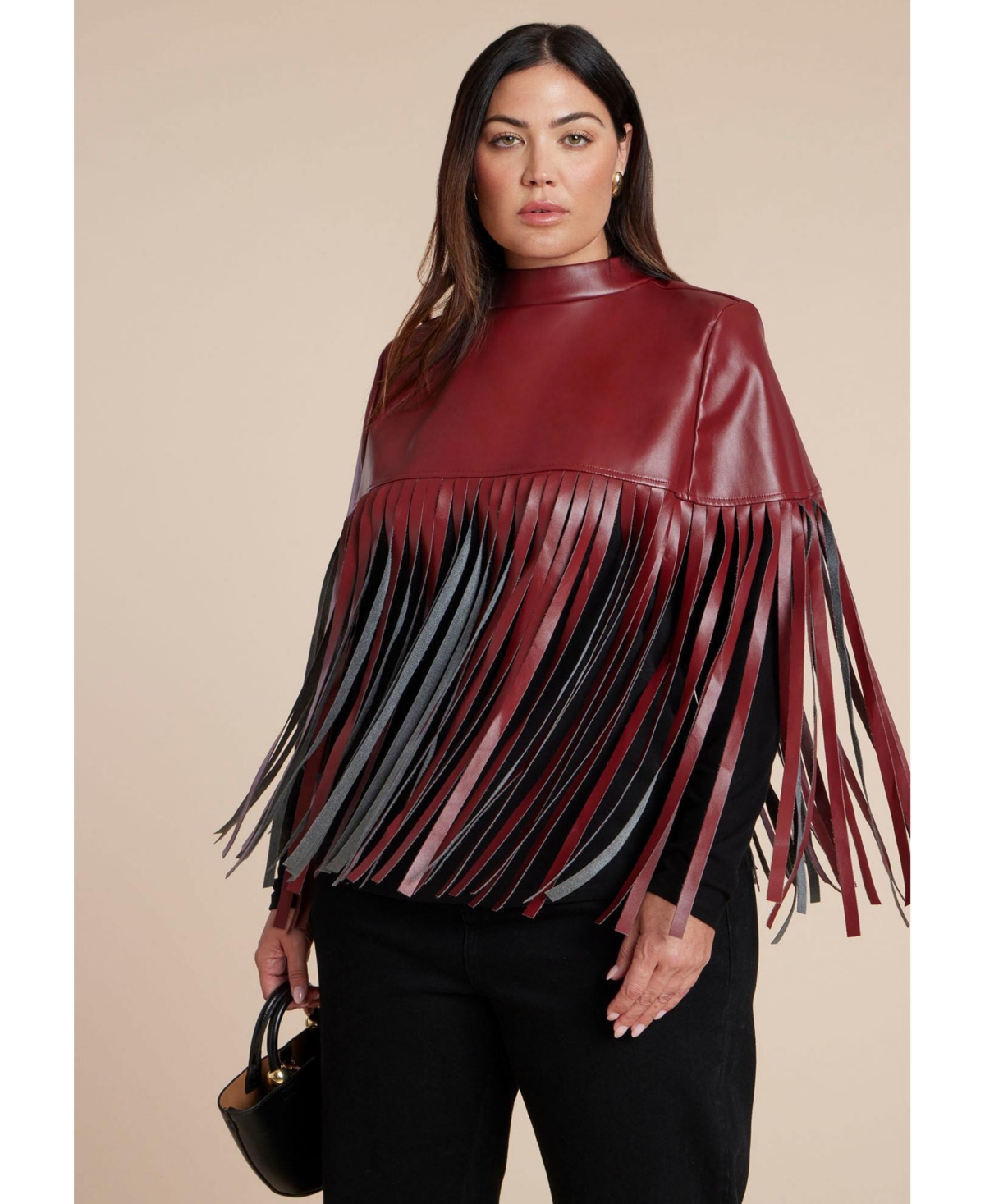 Click here for Eloquii Womens Plus Size Faux Leather Fringe Cape... prices