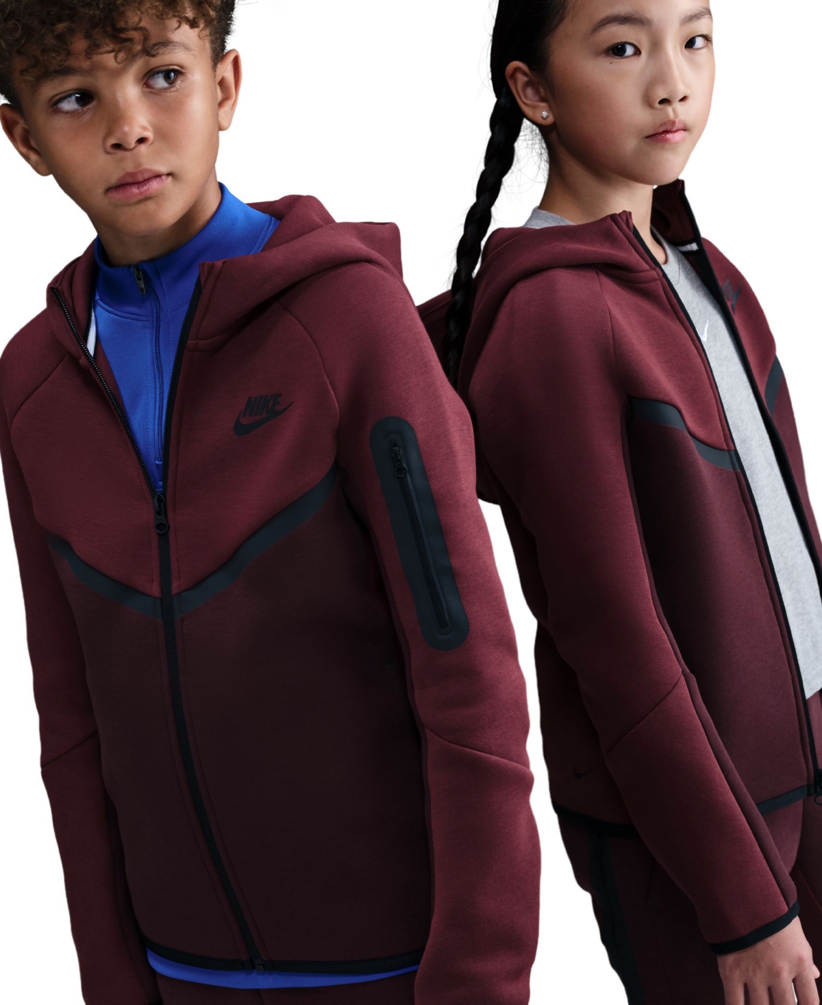 Nike Big Boys Sportswear Full-Zip Tech Fleece Hoodie - Burgundy Crush/dark Team Red/black/black