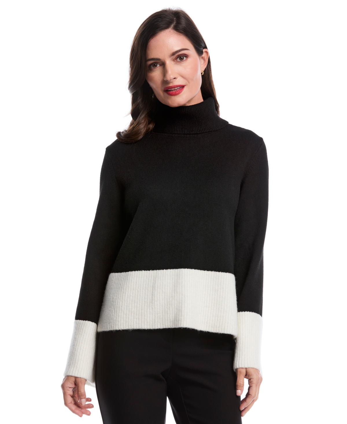 Click here for Rafaella Petite Color Block Trim Turtleneck Long S... prices