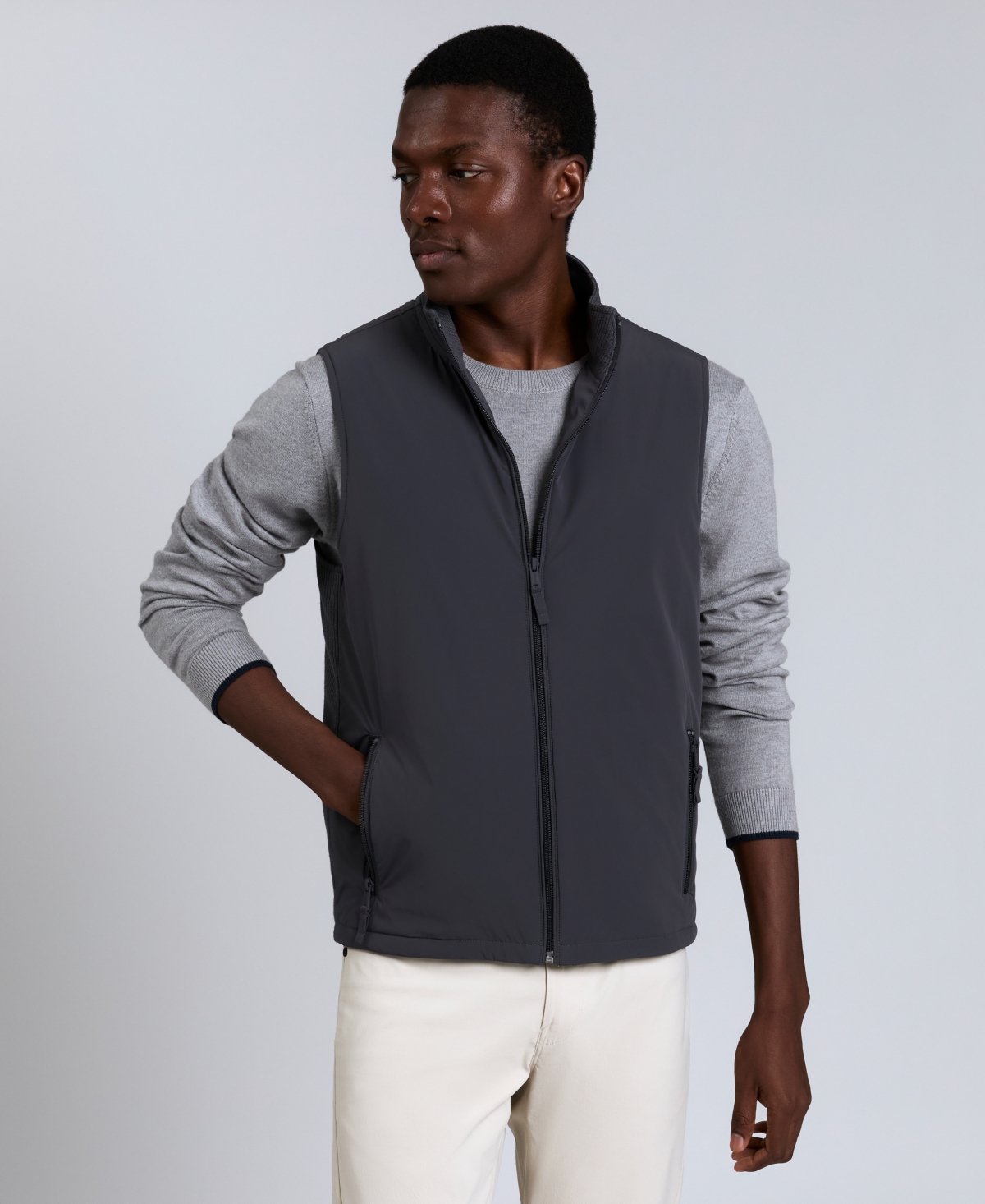 Click here for Kenneth Cole Mens Mixed Media Mock Neck Vest - Cha... prices