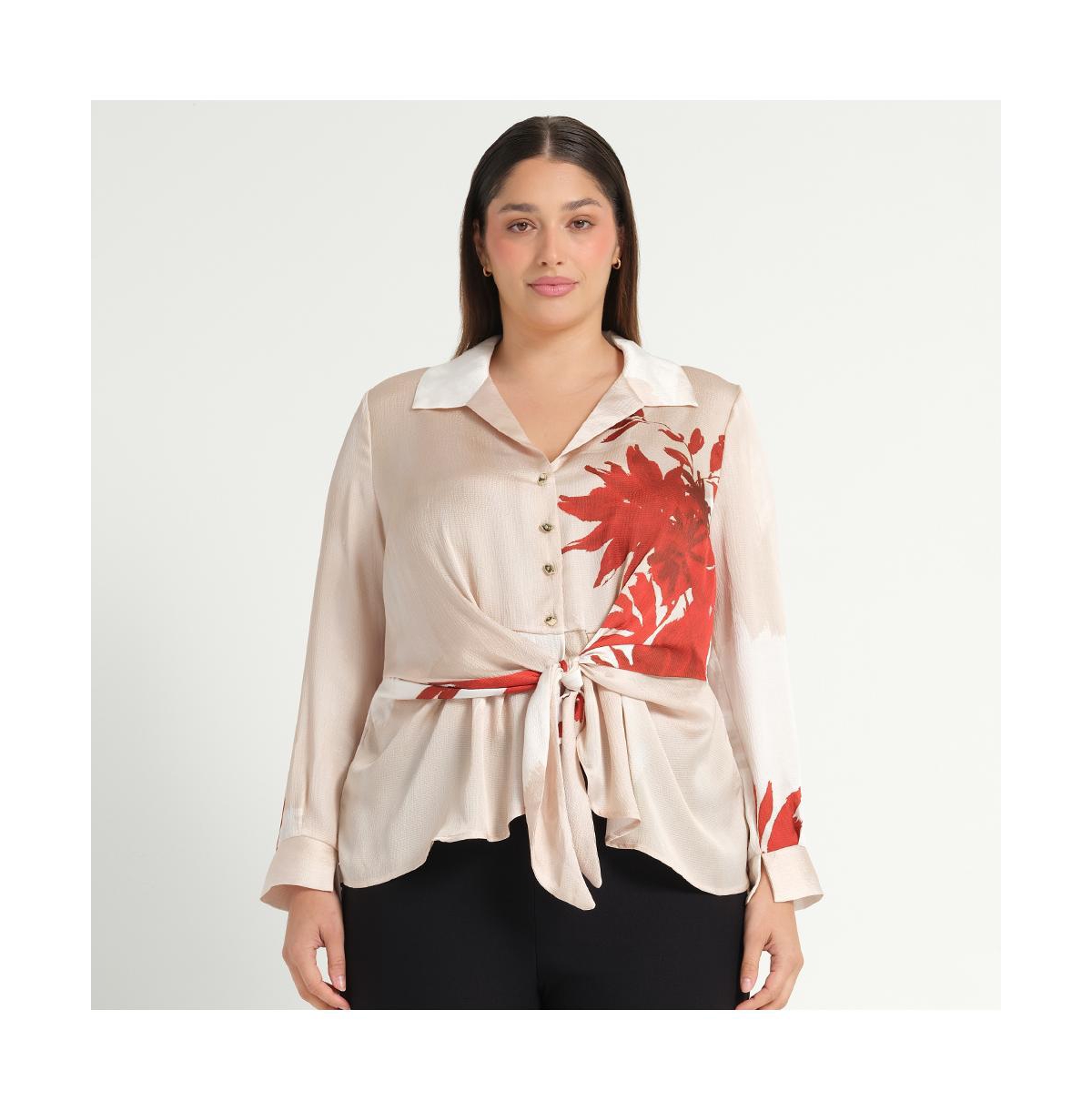 Click here for Estelle Plus Size Maisie Long Sleeve Top - Natural... prices