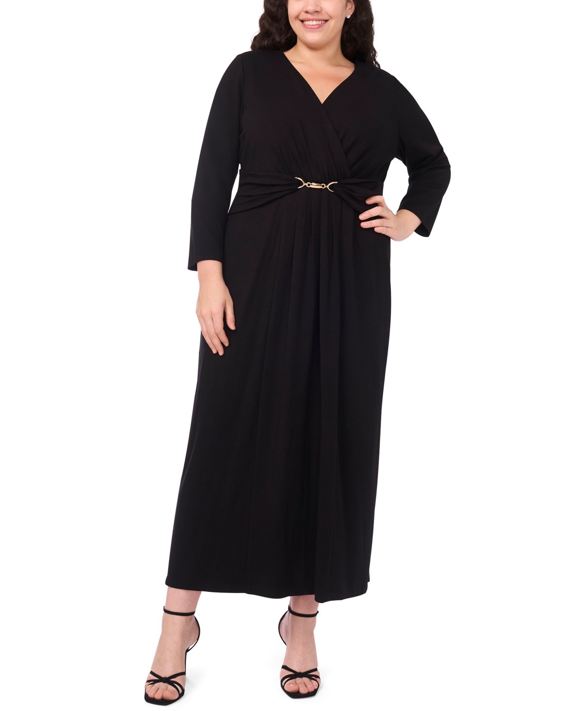 Click here for Msk Plus Size Surplice Belted Maxi Dress - Black prices