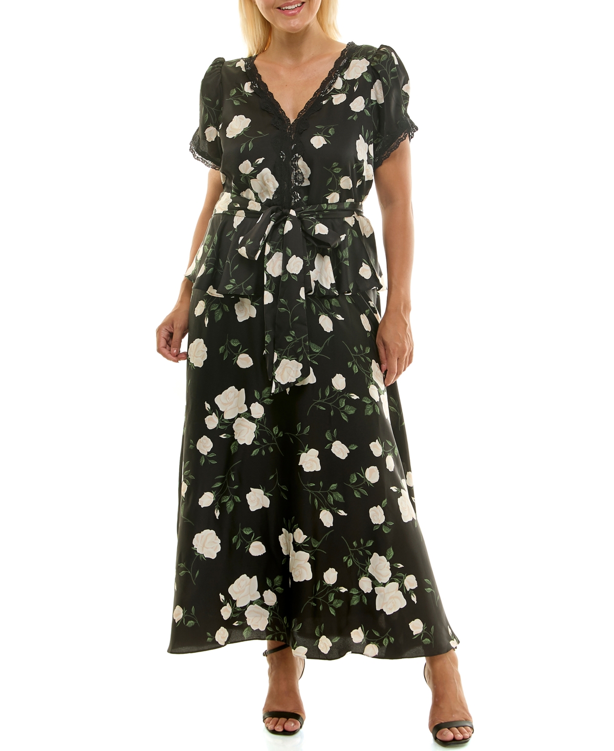 Click here for Taylor Pus Size Printed Tiered Maxi Dress - Black... prices