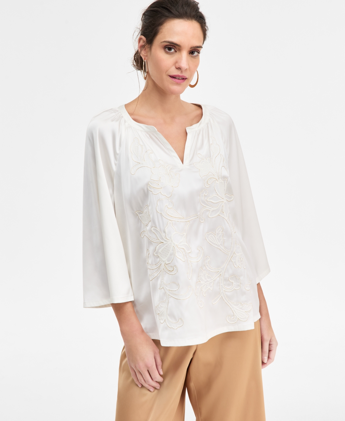 Click here for Jm Collection Womens Embroidered Cut-Work Top  Mac... prices