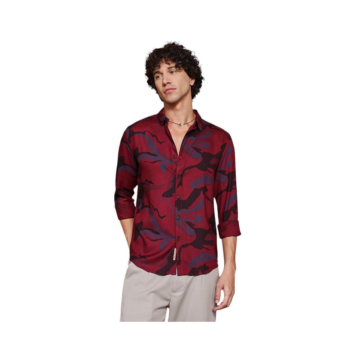 Click here for Campus Sutra Mens Crimson Red Flowing Vines Shirt... prices