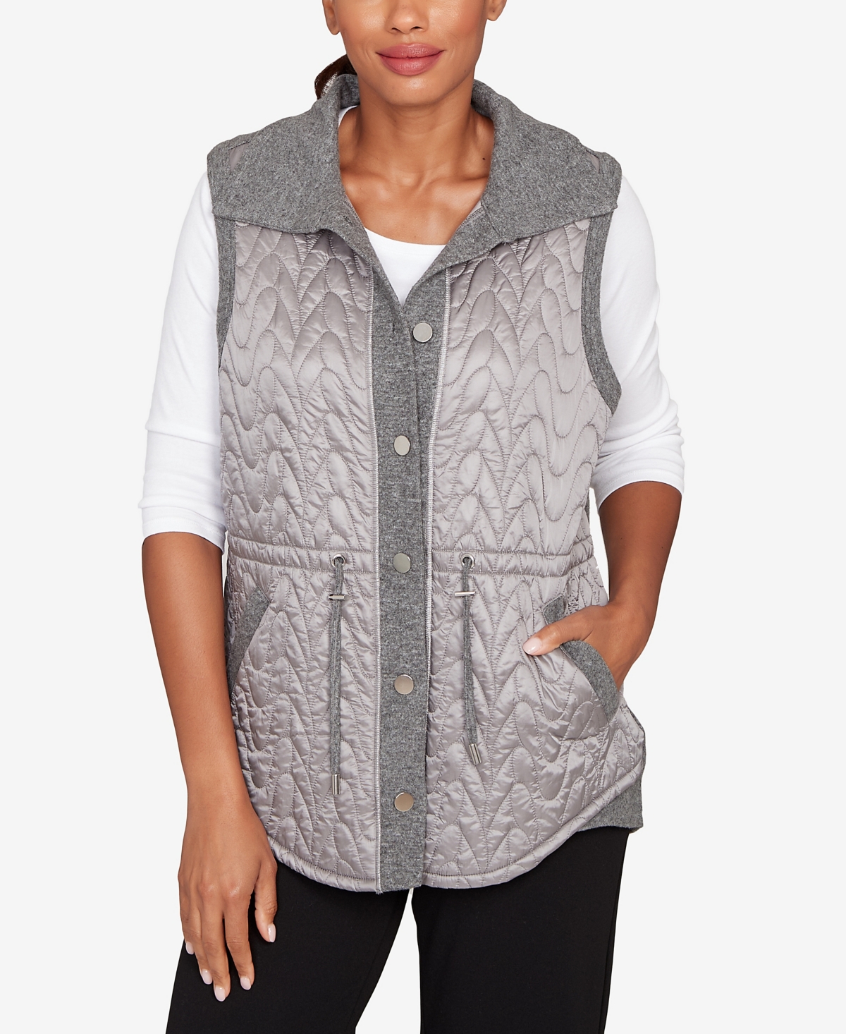 Click here for Ruby Rd. Petite Button Front Quilted Vest - Charco... prices