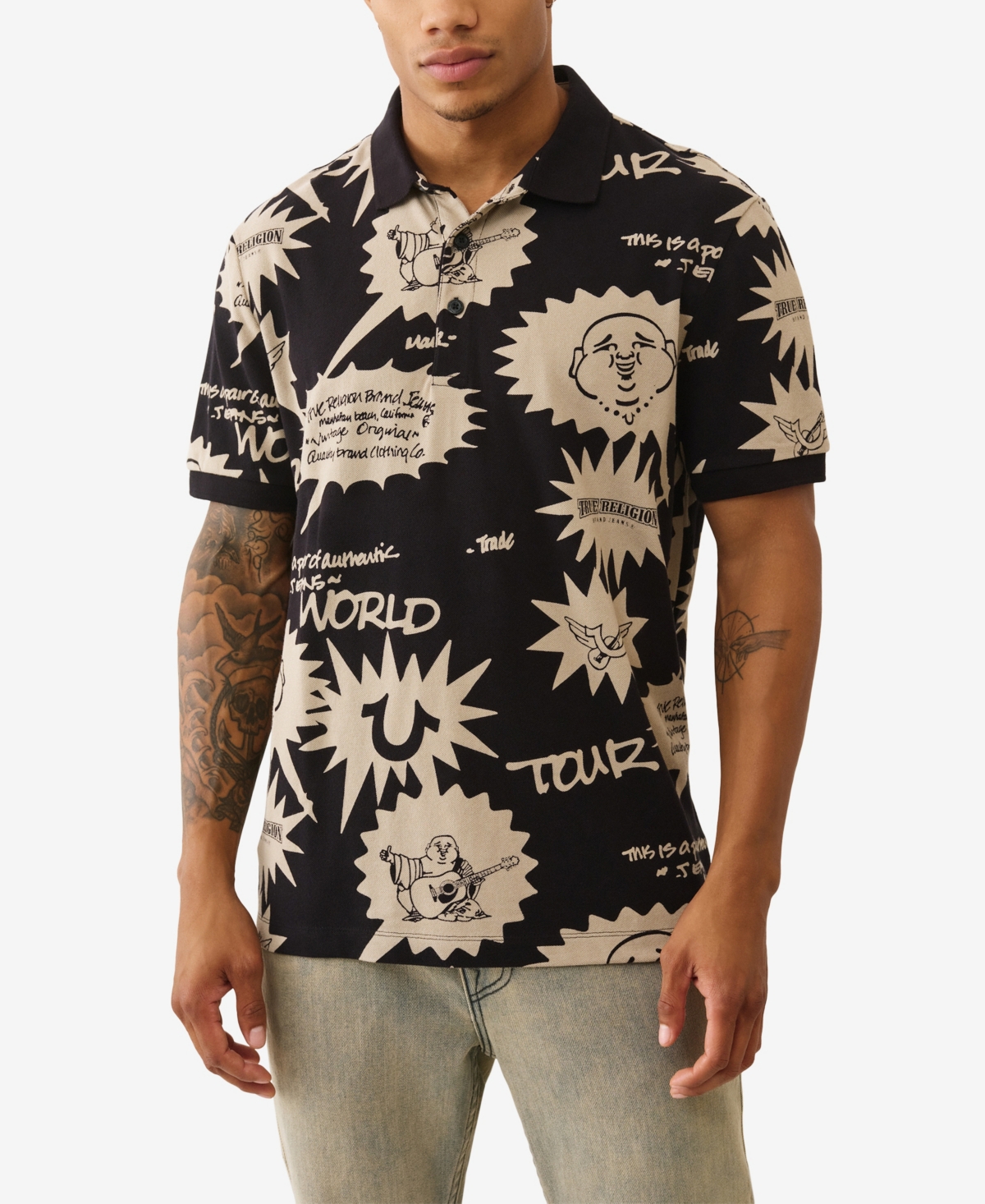 Click here for True Religion Mens All-Over Print Short Sleeve Pol... prices