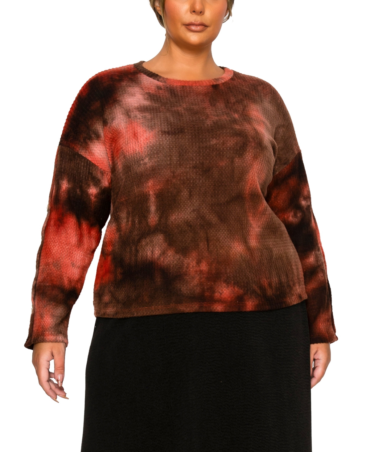 Click here for Coin 1804 Plus Size Brushed Tie Dye Waffle Crew Ne... prices