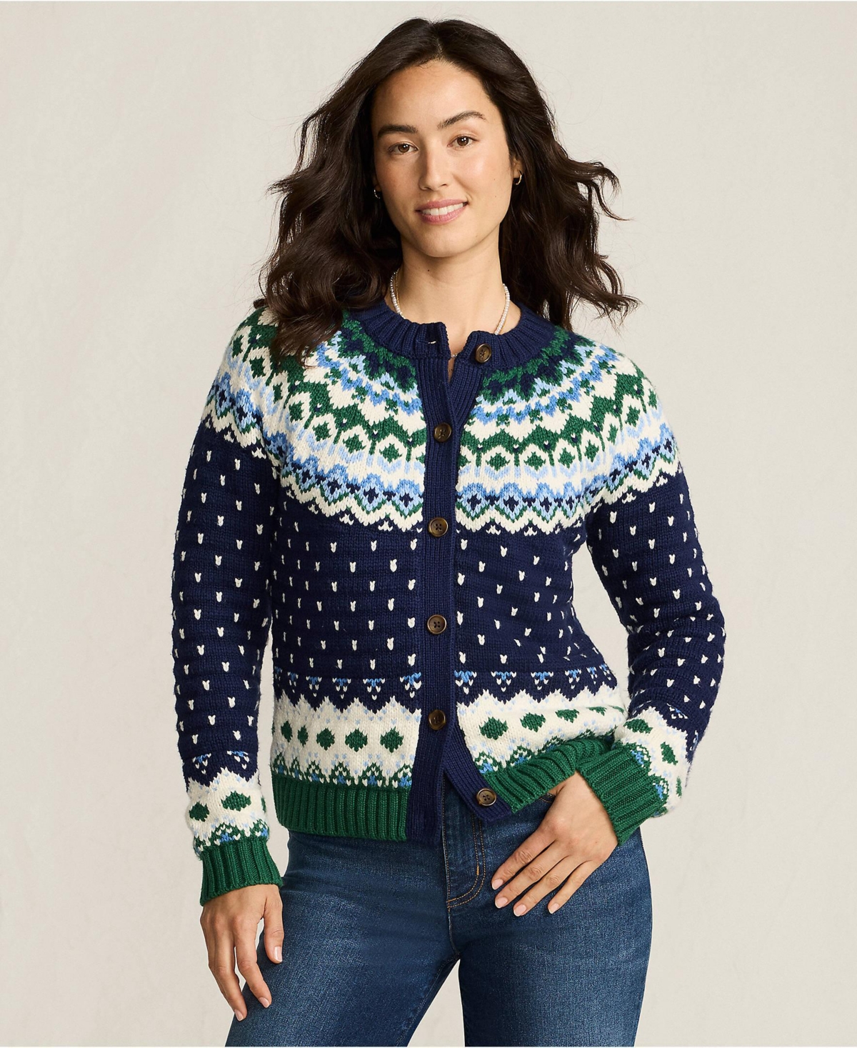 Click here for Lands End Womens Lofty Birdseye Fair Isle Cardigan... prices