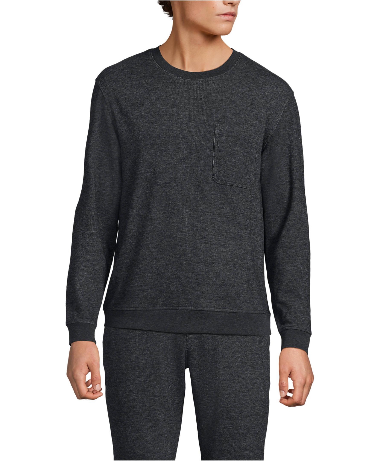 Click here for Lands End Mens Long Sleeve Brush Back Crew - Dark... prices