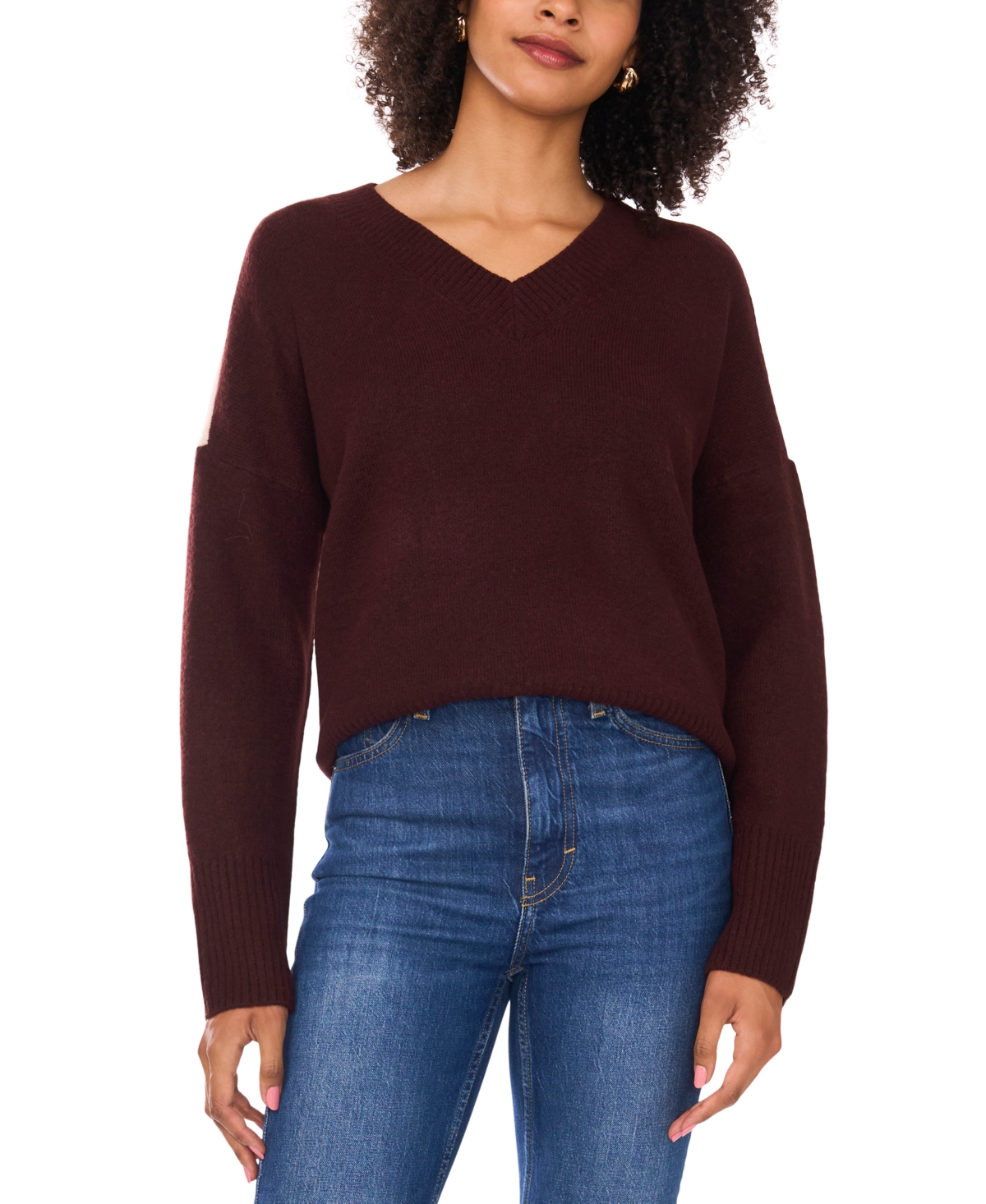 Click here for Vince Camuto Womens Colorblocked Drop-Shoulder Swe... prices
