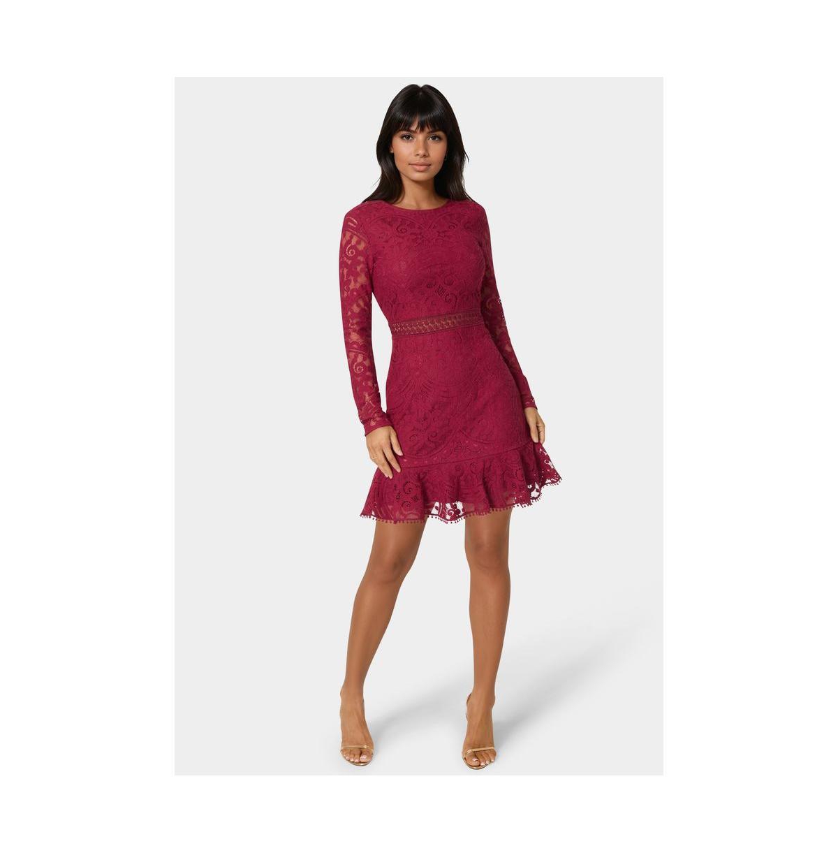 Click here for Bebe Womens Open Back Lace Mini Dress - Red prices