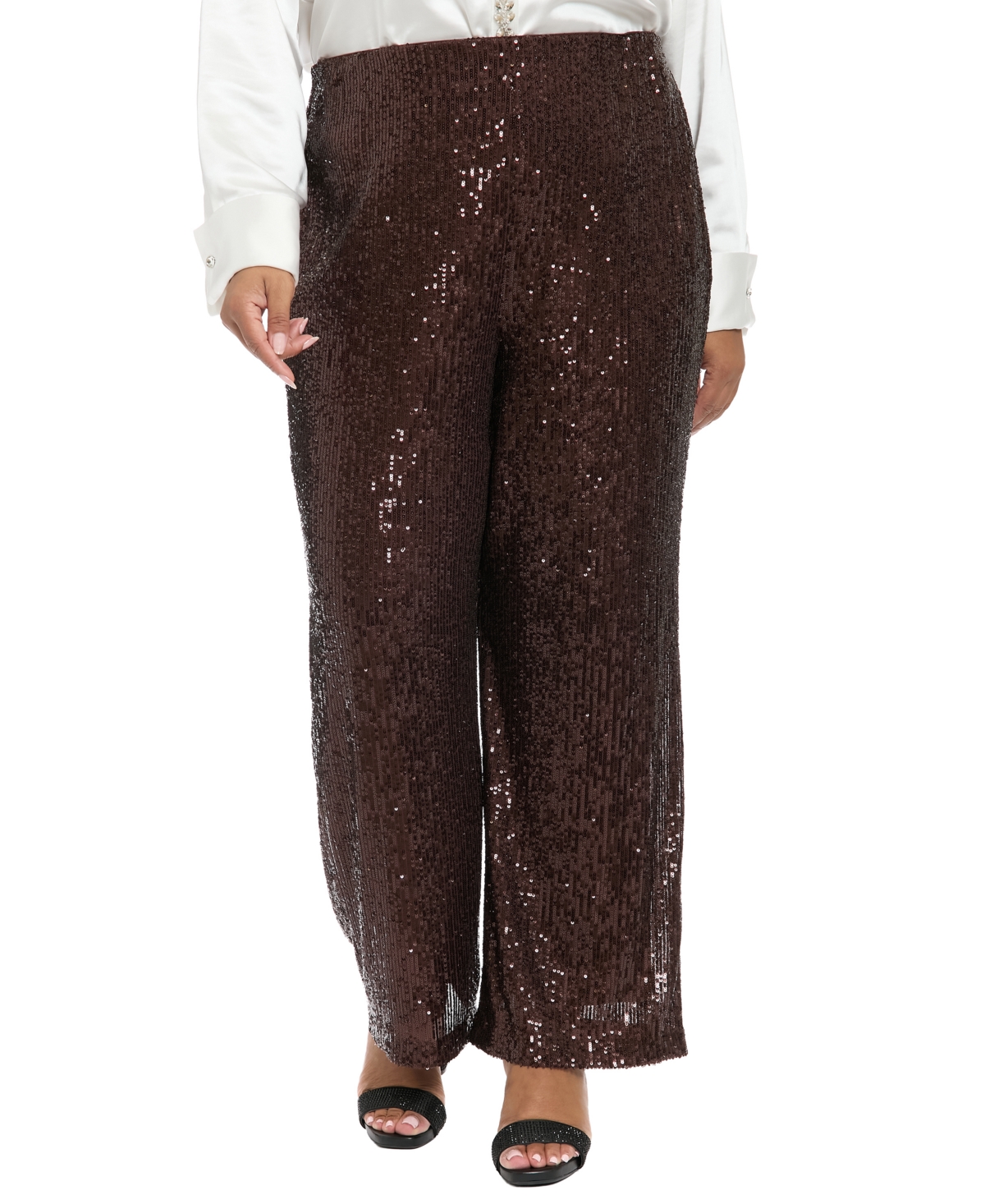 Click here for Muse Plus Size Sequined Pull-On Pants - Chocolate prices