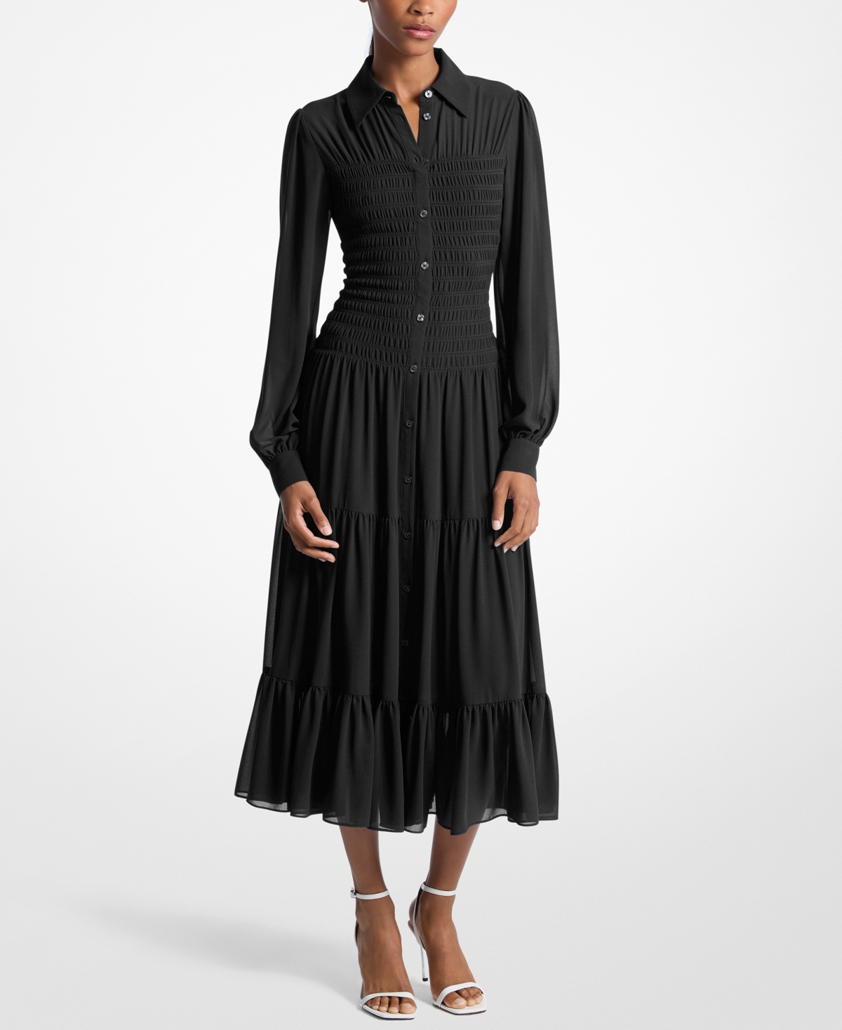 Click here for Michael Michael Kors Womens Smocked Button-Down Sh... prices