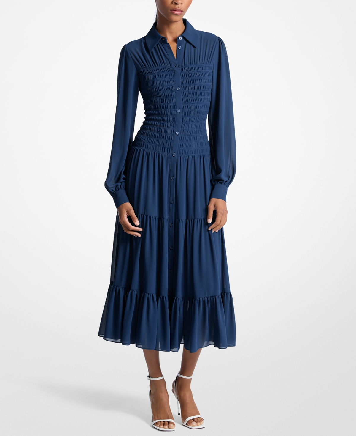 Click here for Michael Michael Kors Womens Smocked Button-Down Sh... prices