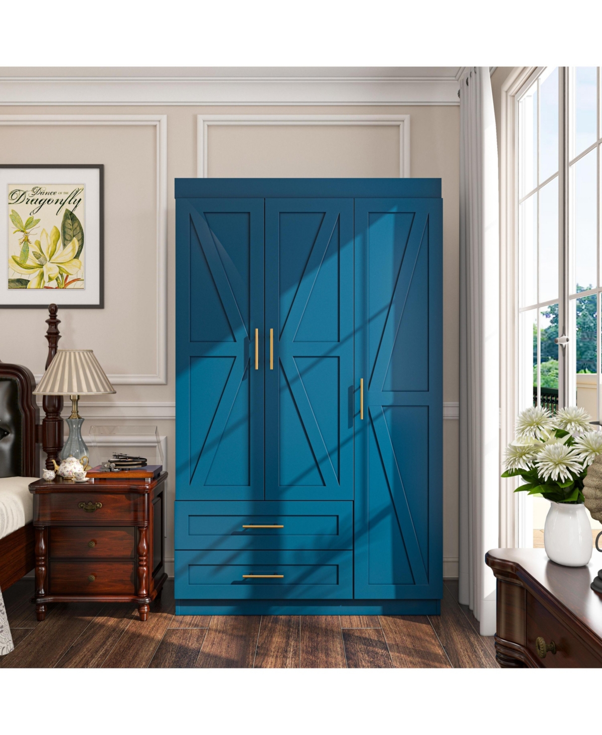 Click here for Lovmor Freestanding Wood Hanging Rod & Shelves Bed... prices