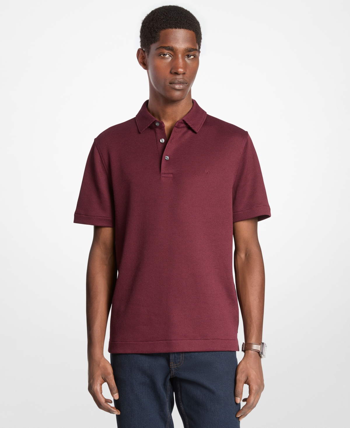 Click here for Michael Kors Mens Textured Polo Shirt - Oxblood prices