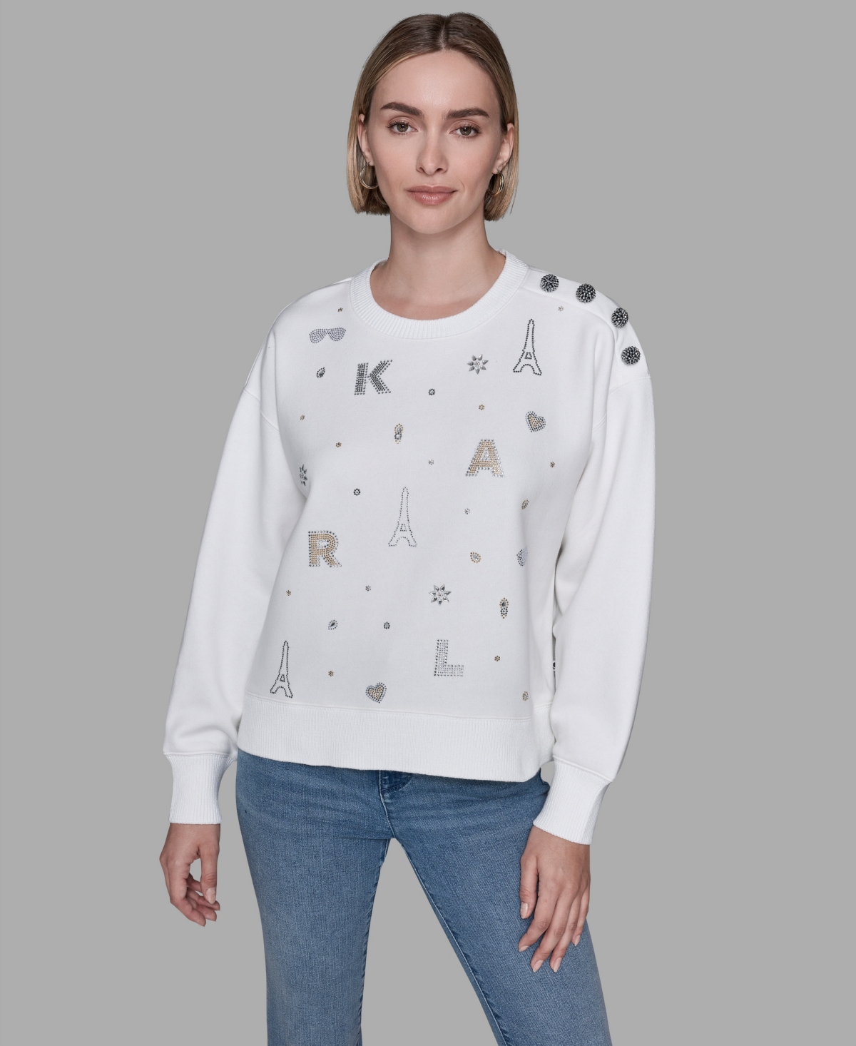 Click here for Karl Lagerfeld Paris Womens Printed Long-Sleeve Sw... prices