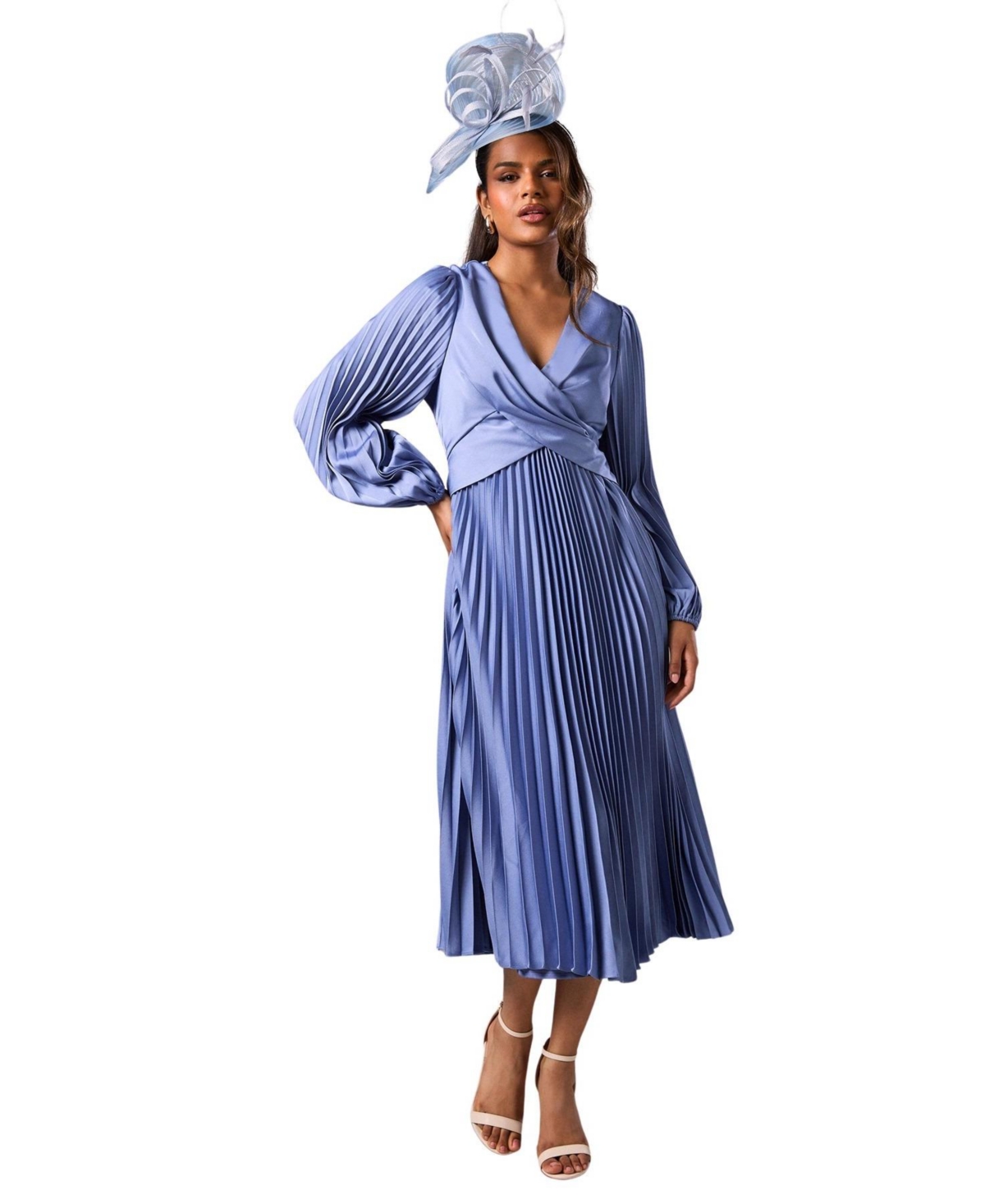 Click here for Coast Womens Pleat Skirt Midi Dress - Dusty blue prices