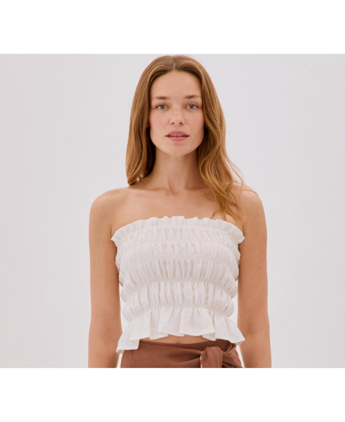 Click here for Labeca London Womens Eva Strapless Shirred Linen T... prices