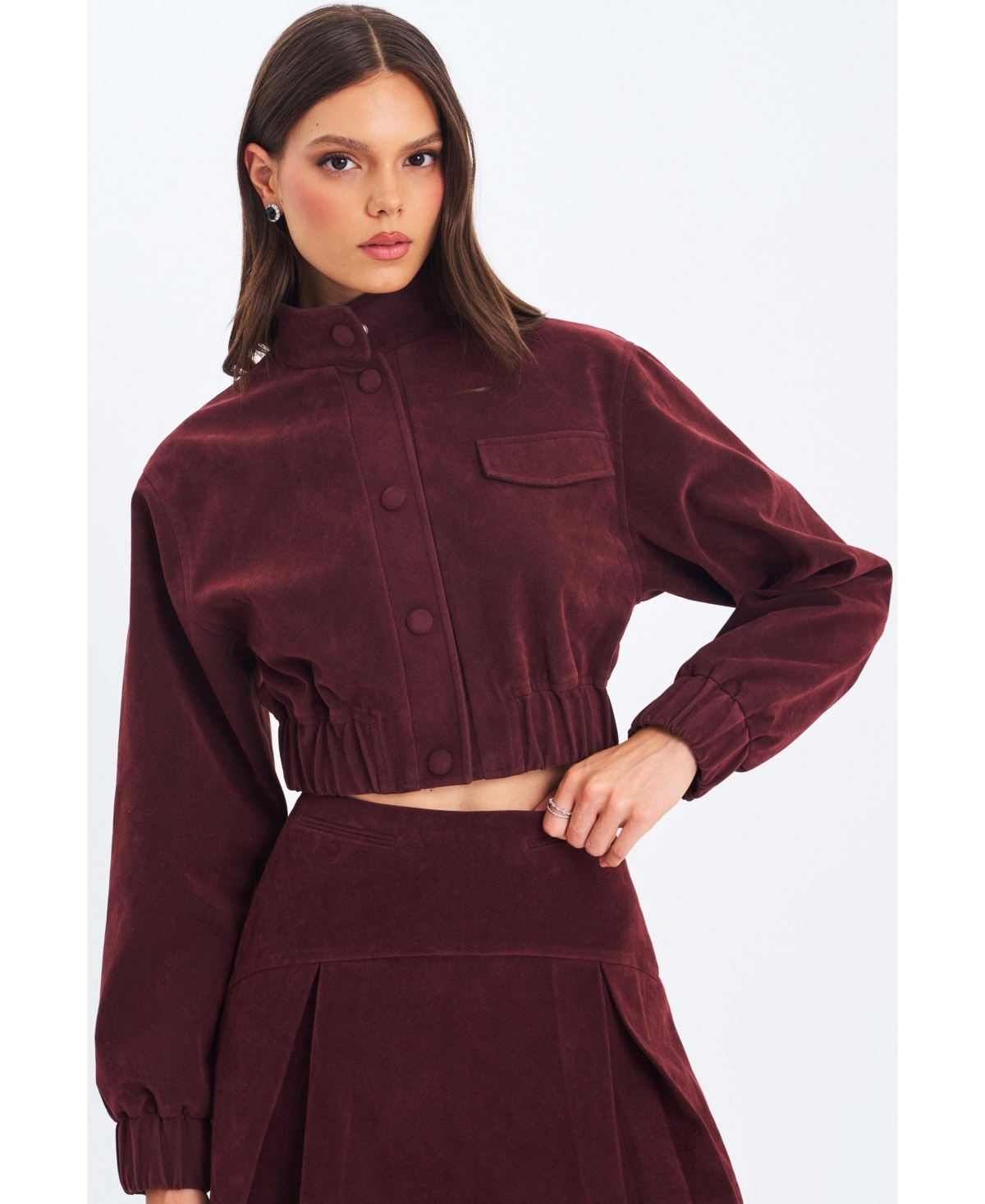 Click here for Miss Circle Women Farryn Mahogany Faux Suede Cropp... prices