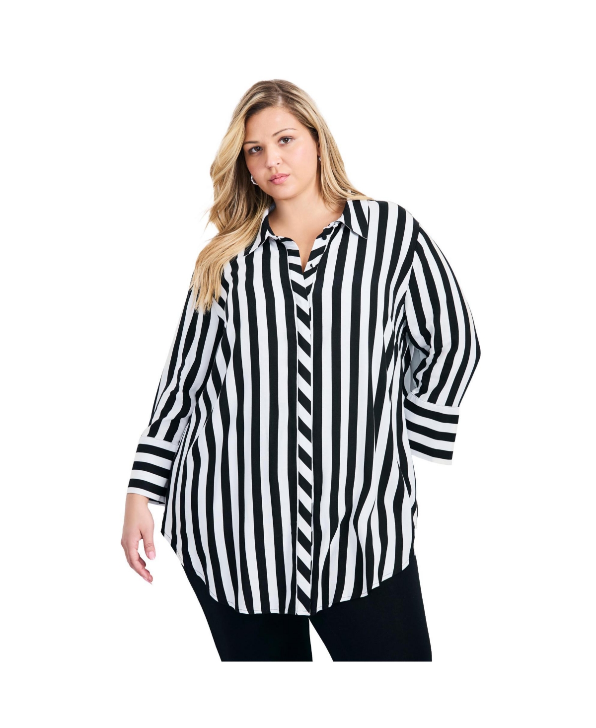 Click here for Avenue Womens Linear Longline Stripe Shirt - Black... prices