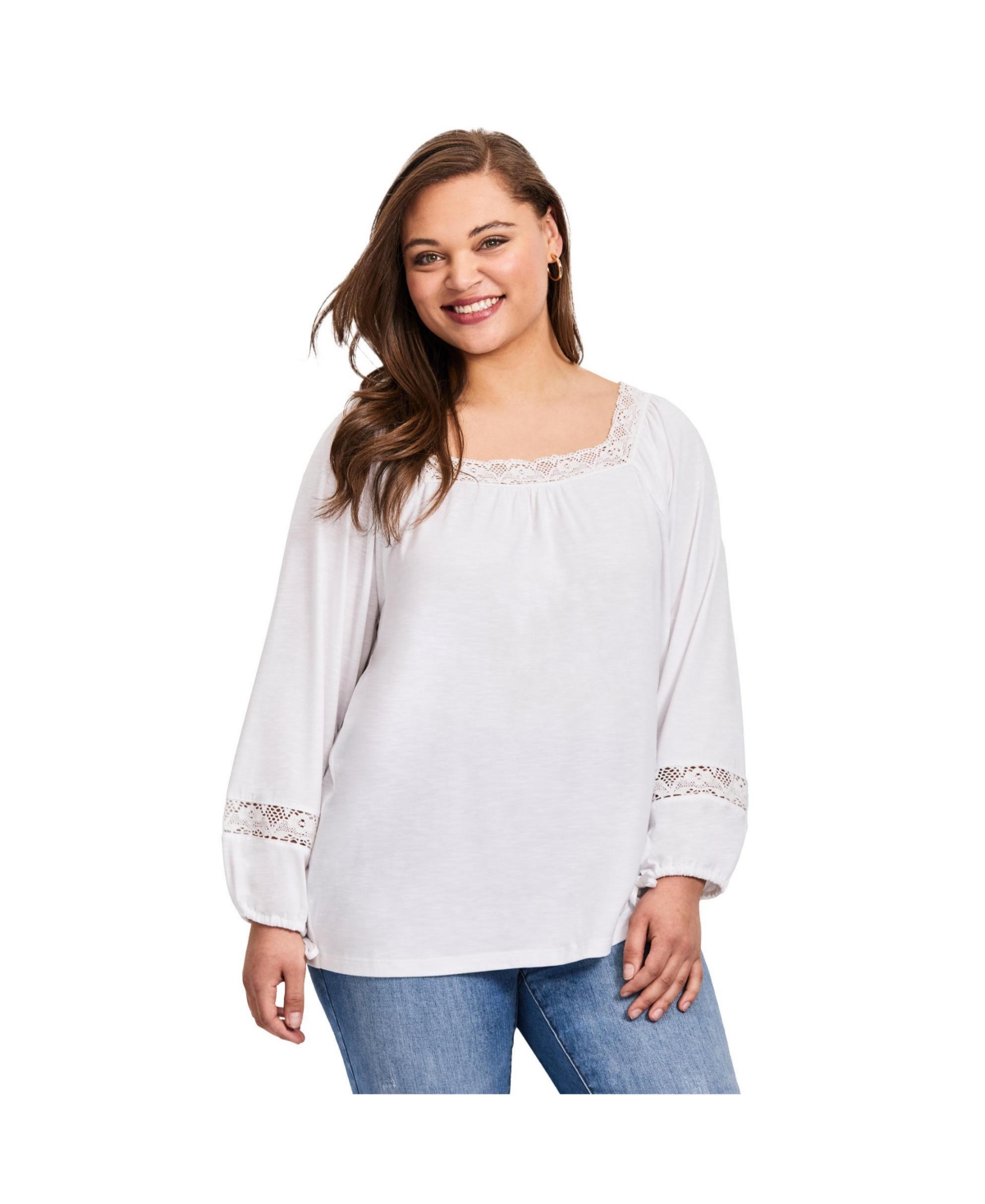 Click here for Avenue Womens Plus Size Crochet Trim Top - White prices