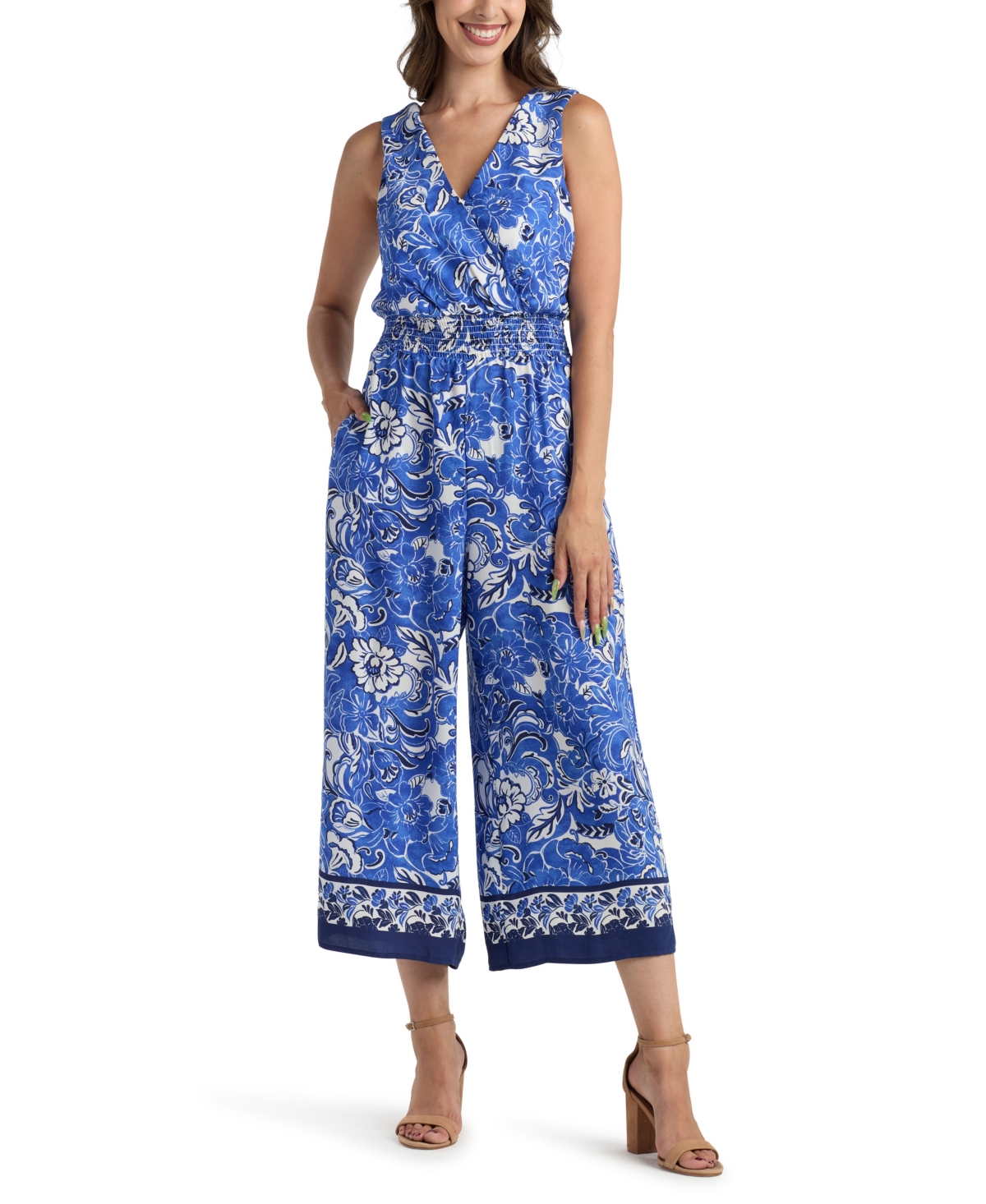 Click here for Bcx Juniors Resort Print V-Neck Jumpsuit - Blue Mu... prices