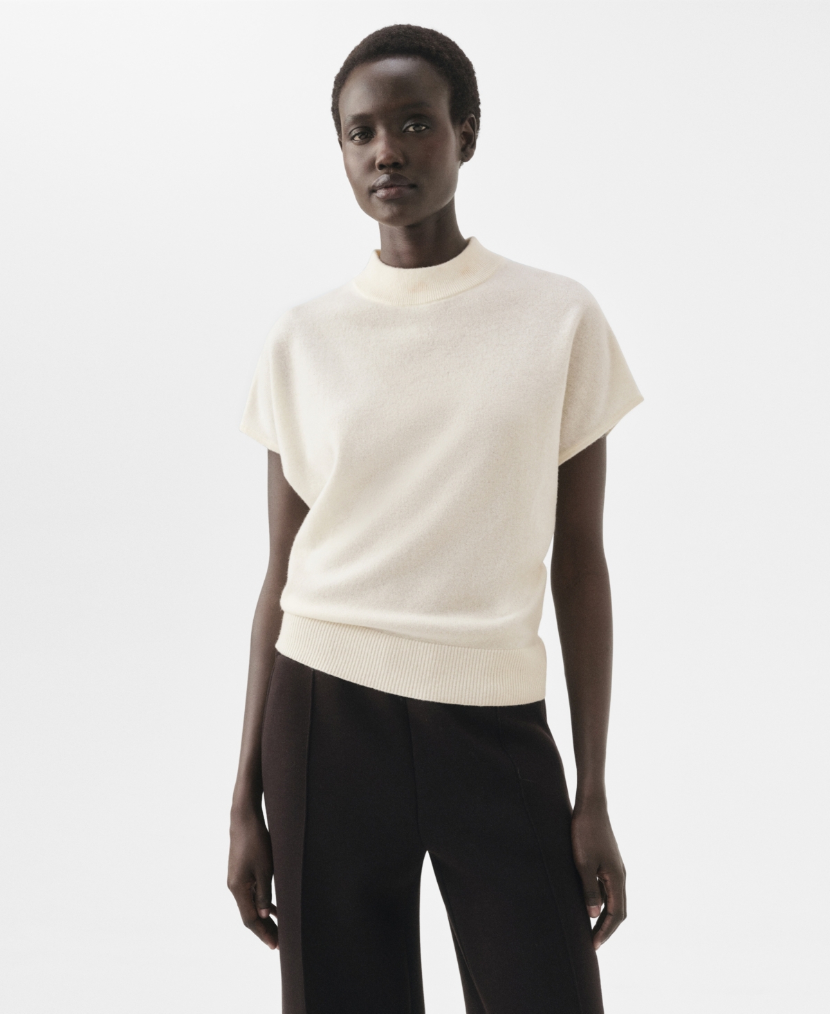 Click here for Mango Womens High Collar Wool Sweater - Ecru prices