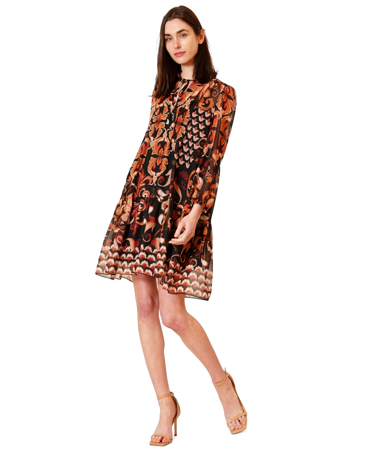 Click here for julia jordan Womens Short Float Dress - Black/Oran... prices