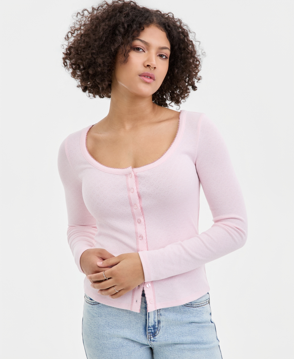 Click here for Hippie Rose Juniors Picot-Trim Pointelle Cardigan... prices