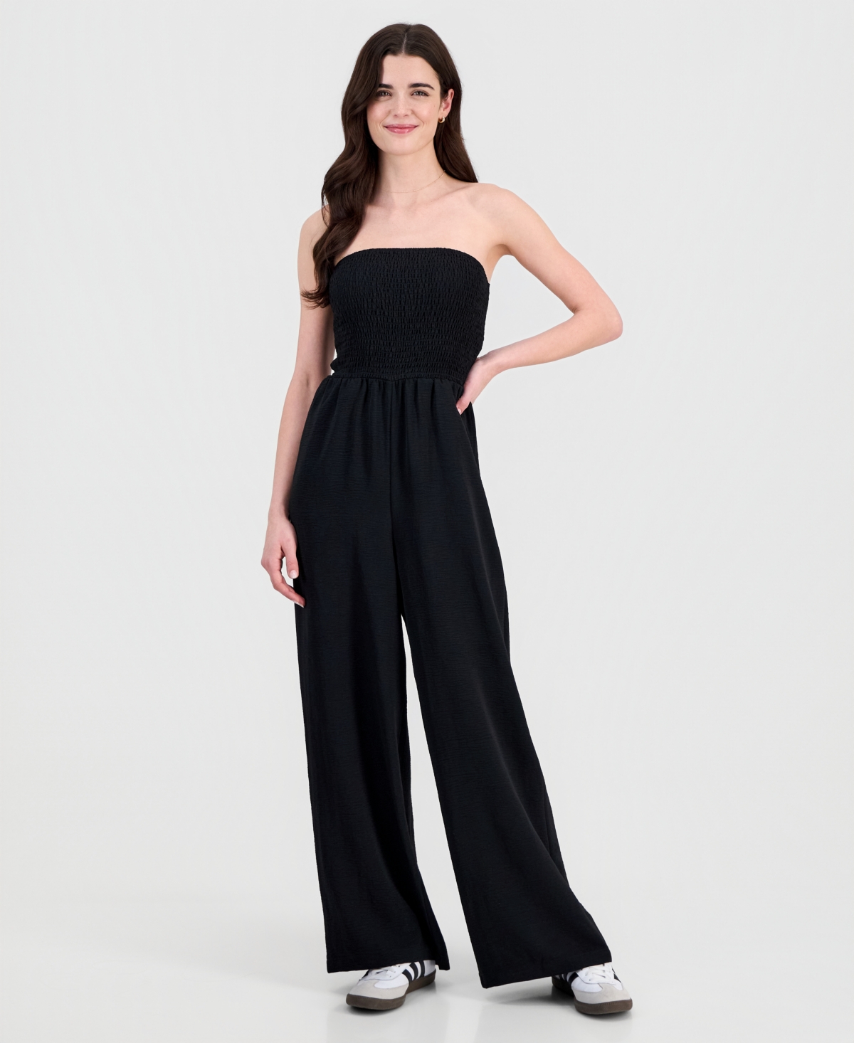 Click here for Sincerely Jules Juniors Smocked Strapless Jumpsuit... prices