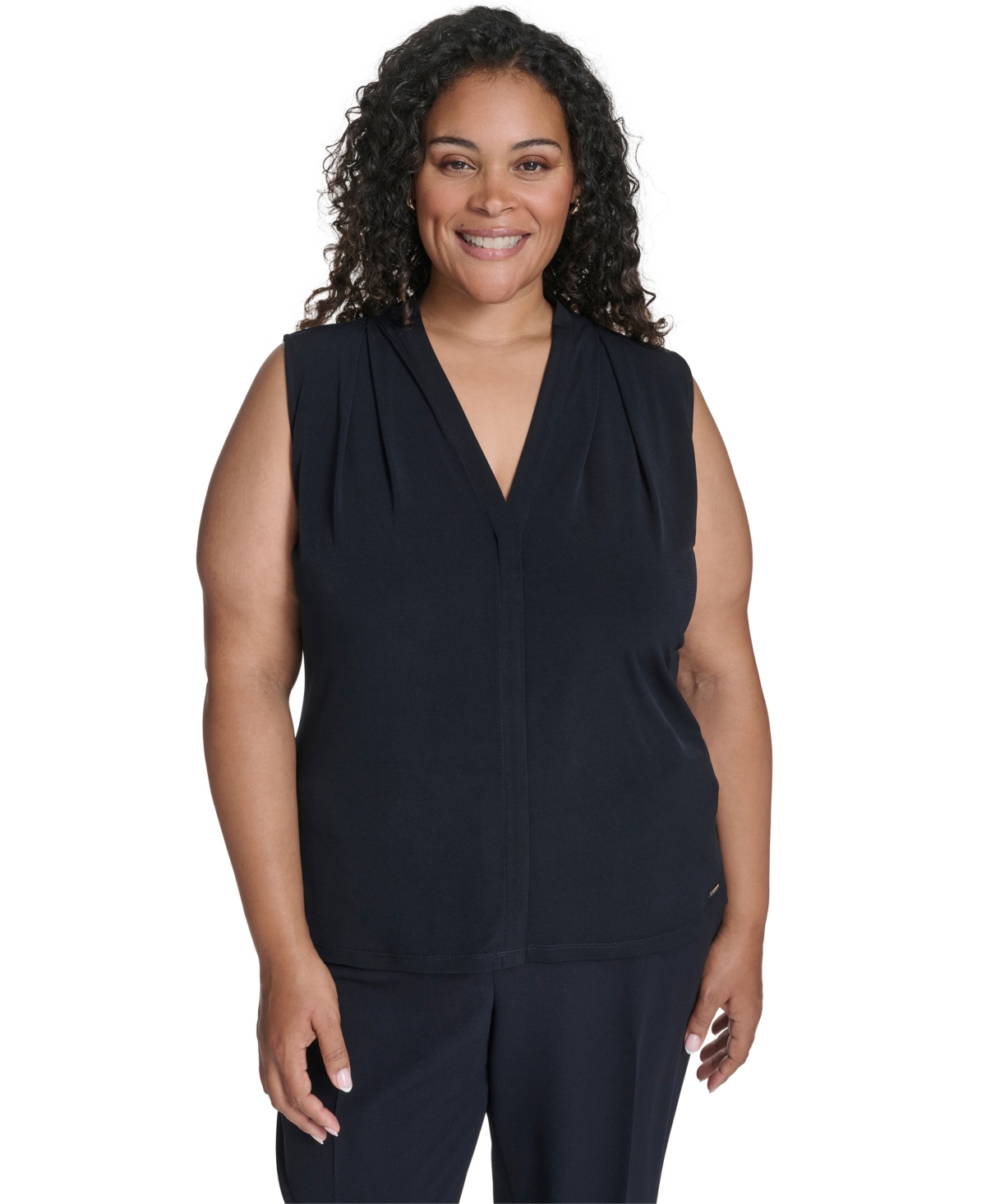 Click here for Calvin Klein Plus Size V-Neck Top - Navy prices