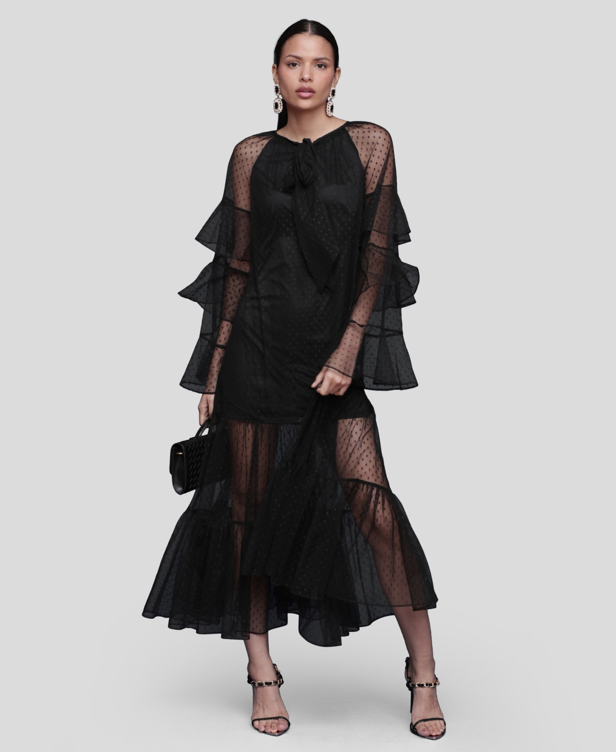 Click here for Avec Les Filles Womens Polka Dot Ruffle Tiered Max... prices