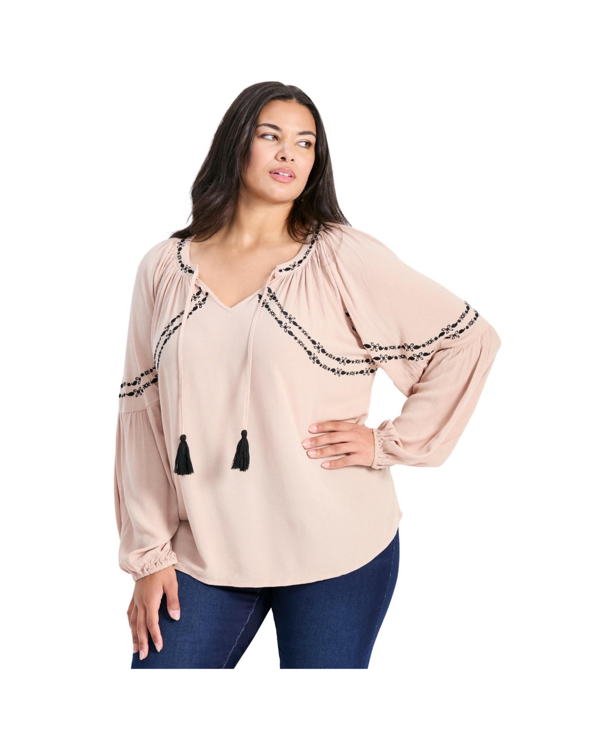 Click here for Avenue Womens Isabelle Embroidered Top - Sand prices