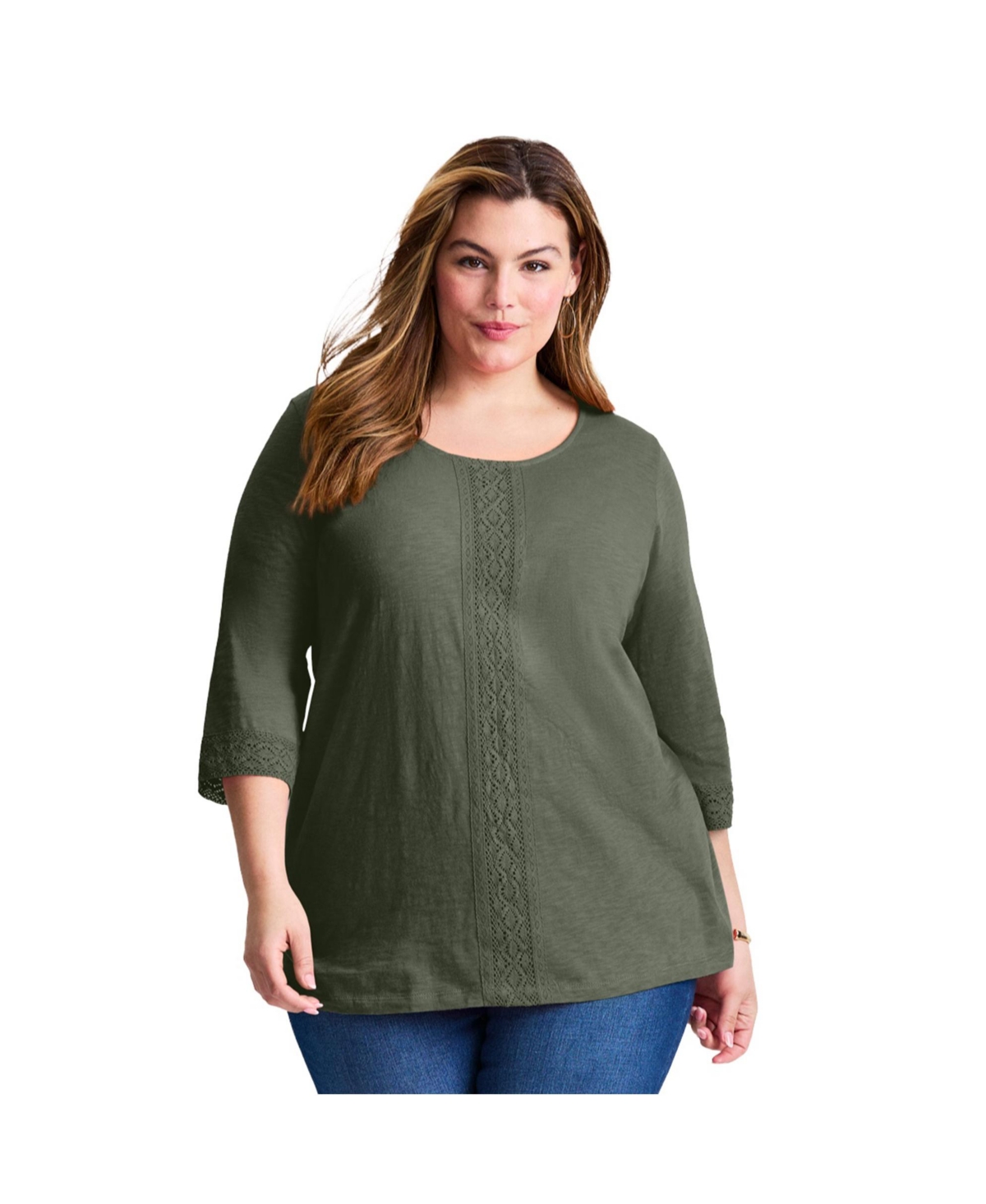 Click here for Avenue Womens Crochet Trim Tunic - Olive green prices