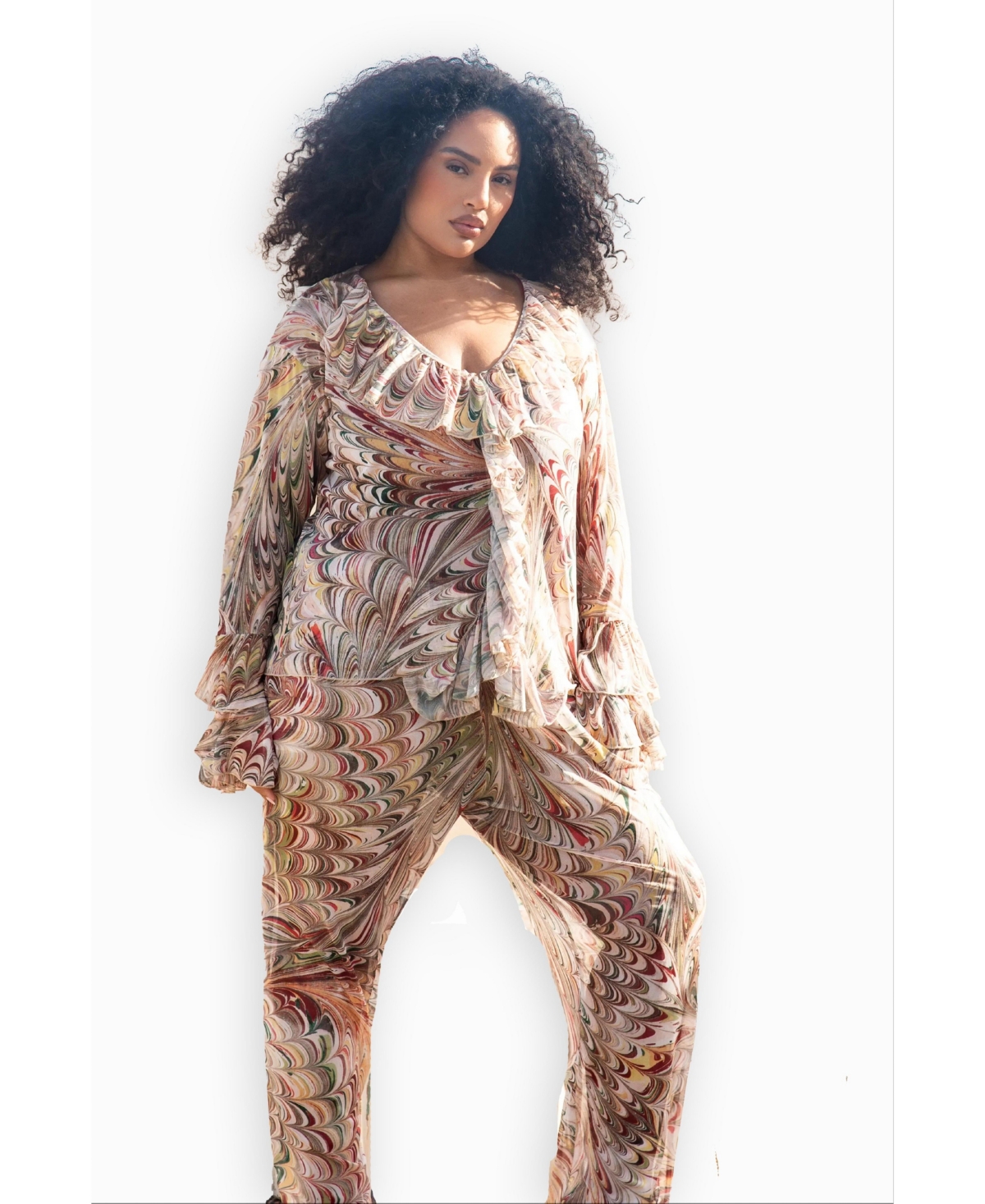 Click here for Fashion-szn Curve Womens Curve V-Neck Ruffle Print... prices