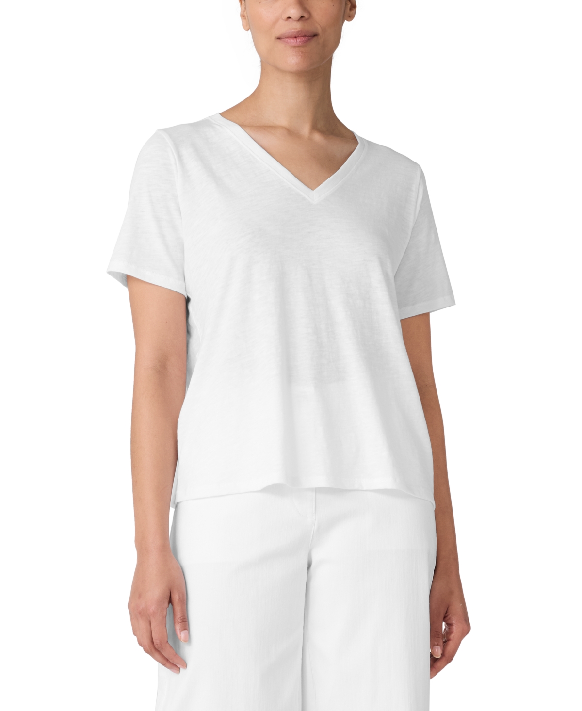 Click here for Eileen Fisher Womens V-Neck Tee - White prices