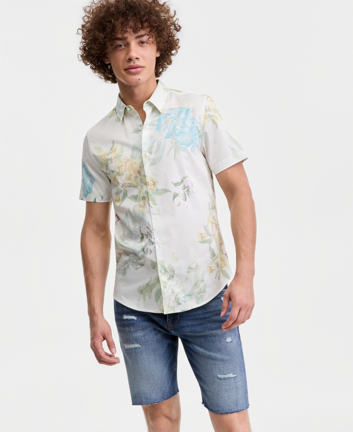 Click here for Guess Mens Luxe Floral Woven Shirt - MILKY prices