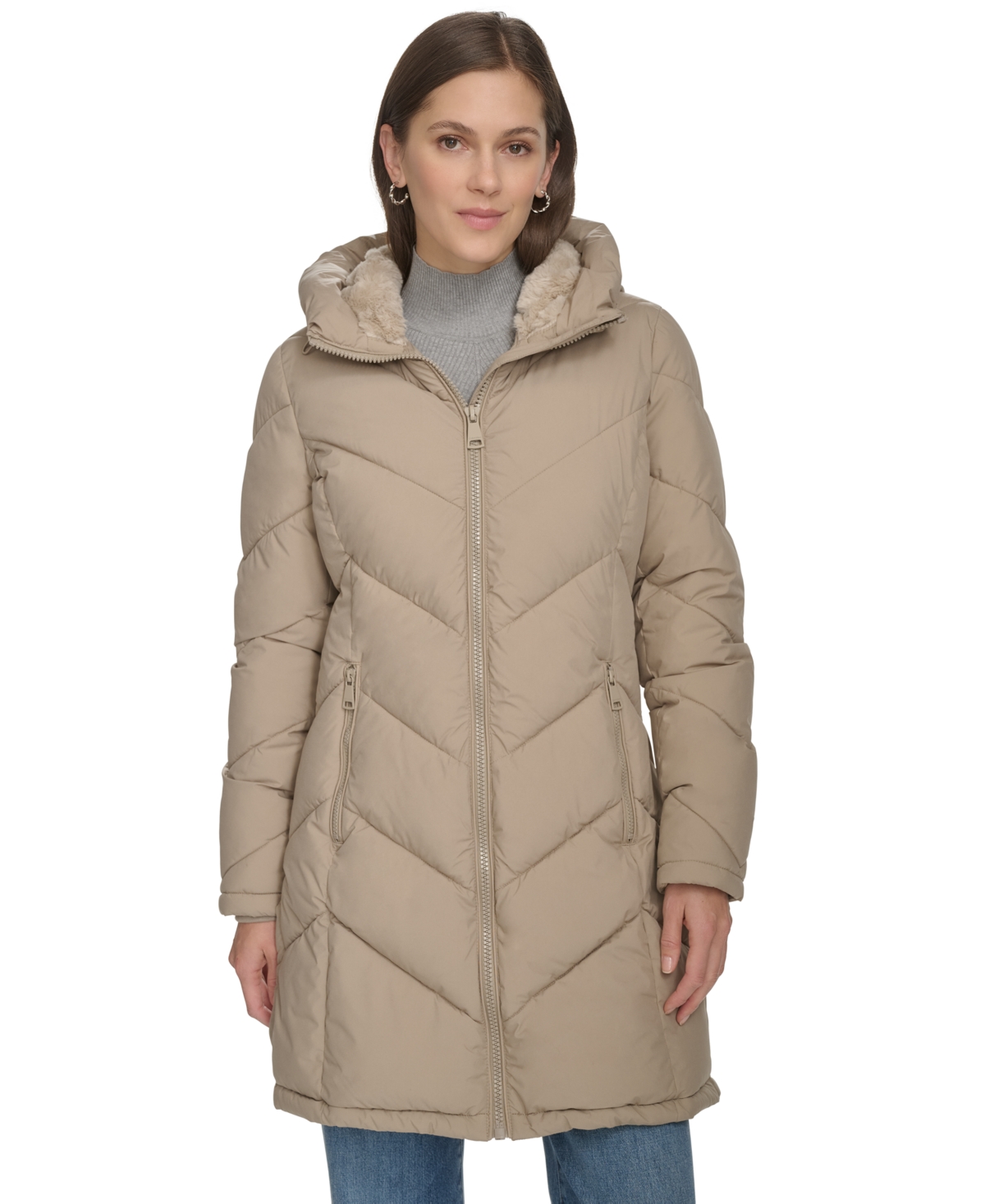 Click here for Calvin Klein Womens Lined Hooded Puffer Coat - Bir... prices
